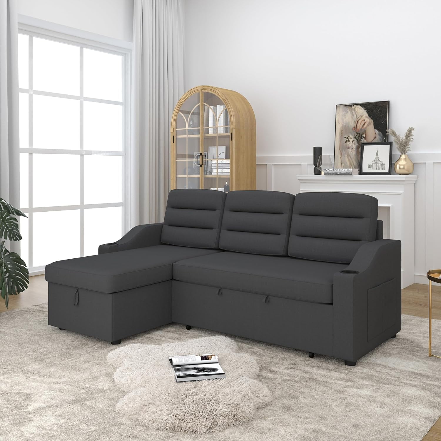 WADRI 83.5" L-Shaped Sectional Sofa, Convertible Sleeper Combo Sofa ...