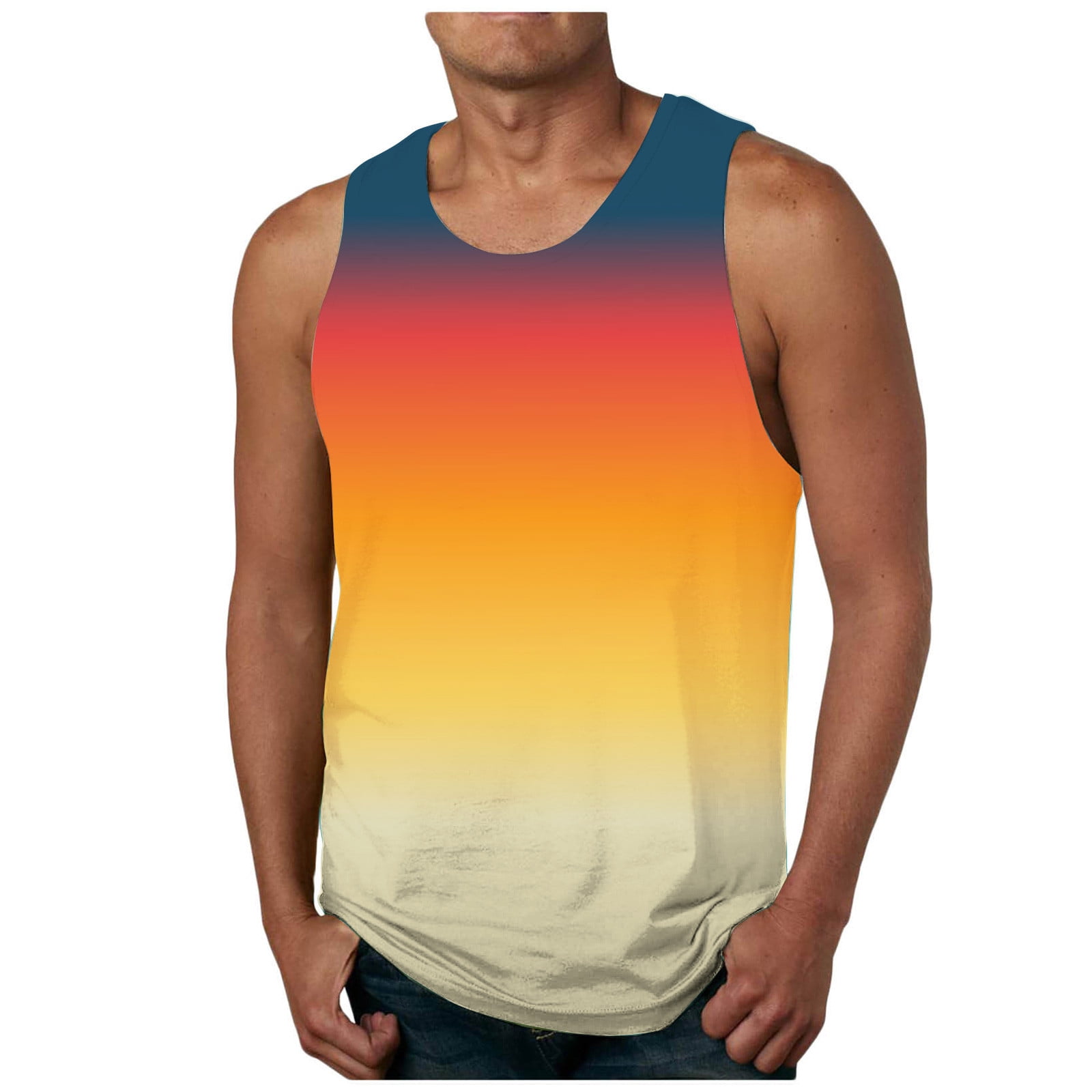 WAENQINLA Beach Tank Tops for Men Big and Tall Summer Gradient Color ...