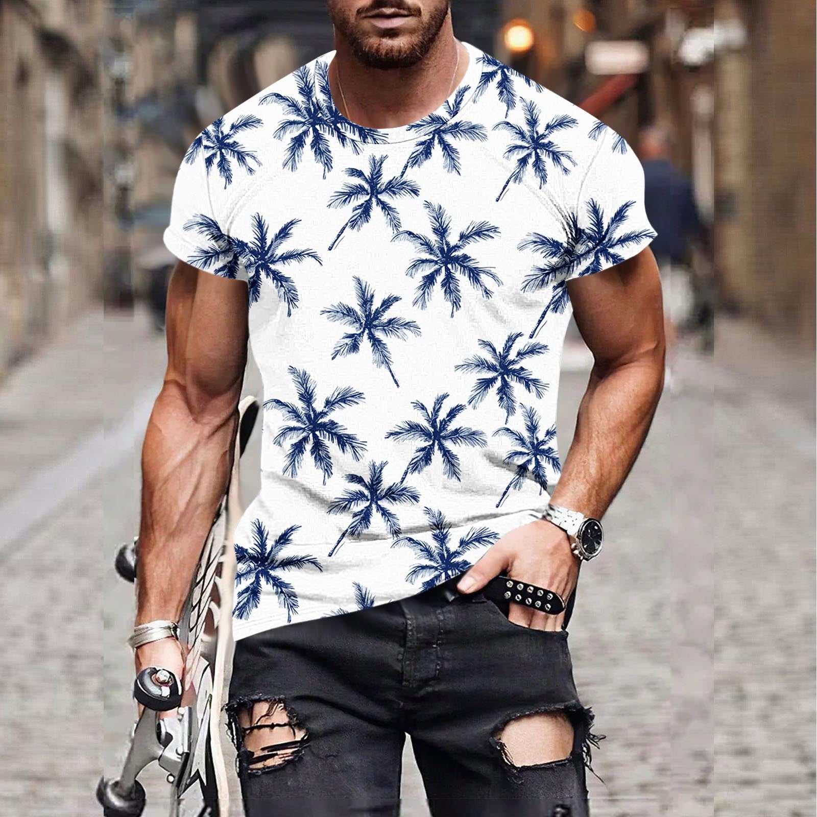 WAENQINLA Big and Tall Hawaiian Tee Shirts for Men Tropical Palm Tree ...