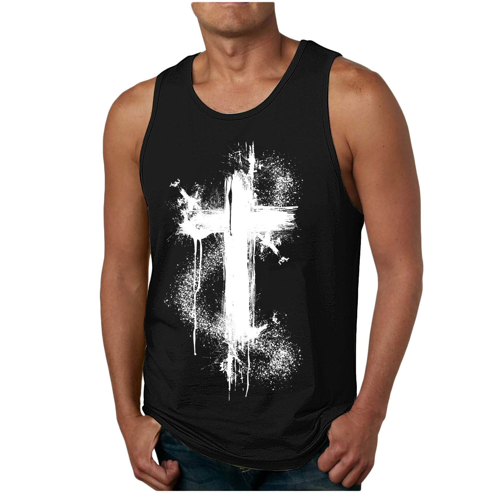 WAENQINLA Graphic Tank Tops for Men Christian Christ Cross Print Tee ...