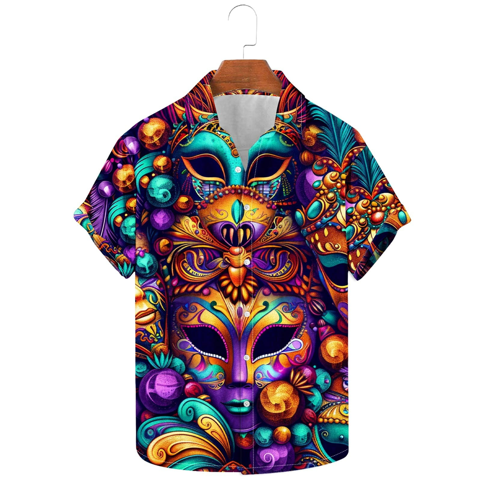 WAENQINLA Mardi Gras Outfit for Men 2025 Big and Tall Lapel Button Down Shirts Carnival Theme ...