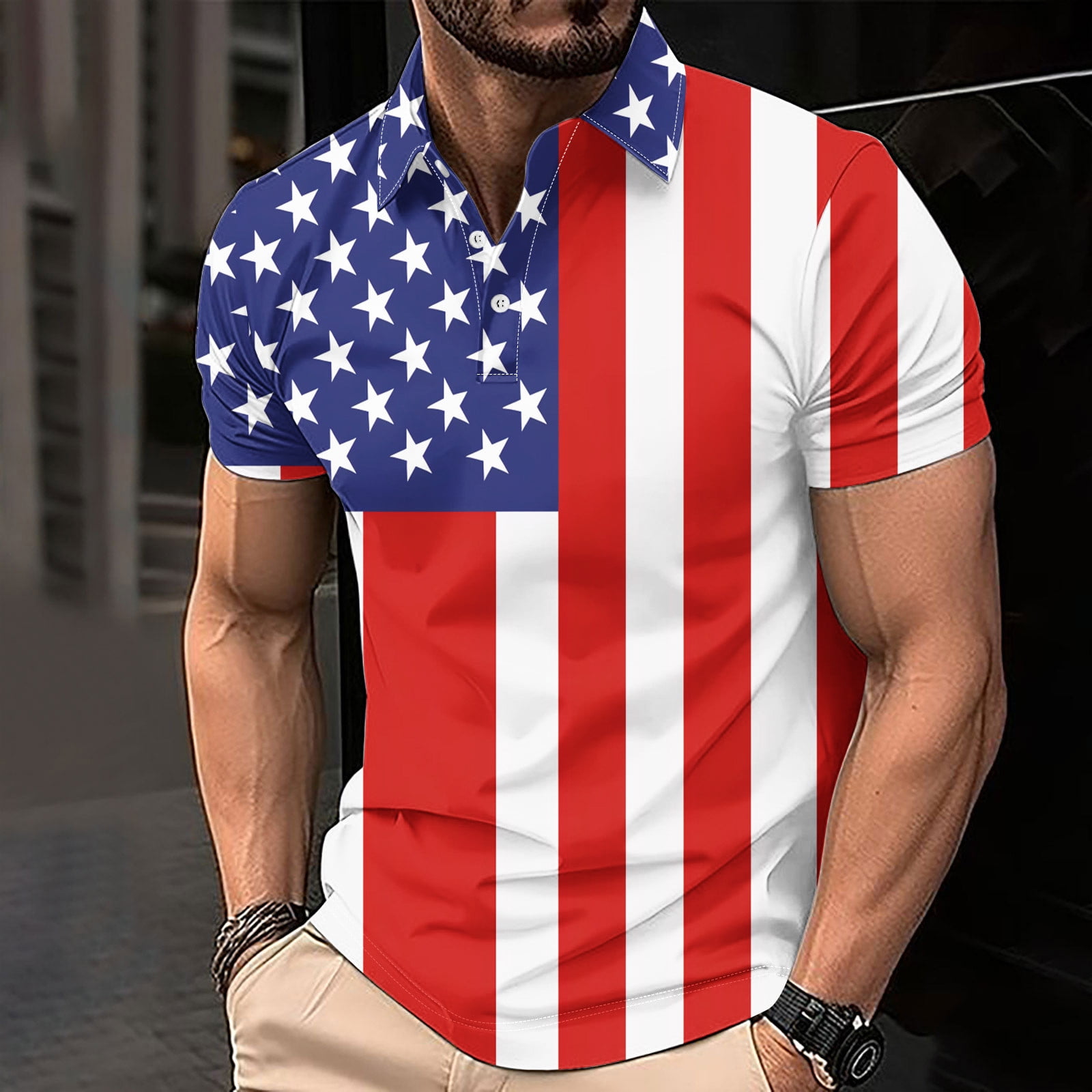 WAENQINLA Men’S Independence Day Golf Shirts 4th of July Short Sleeve ...