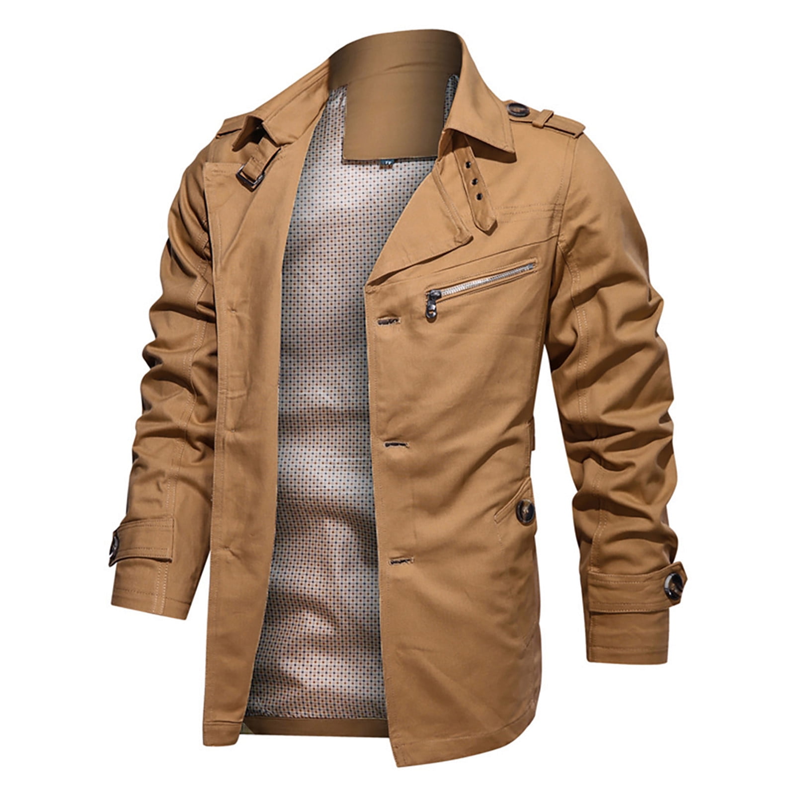 WAENQINLA Men's Cargo Jacket Lightweight Lapel Collar Button down Cargo ...