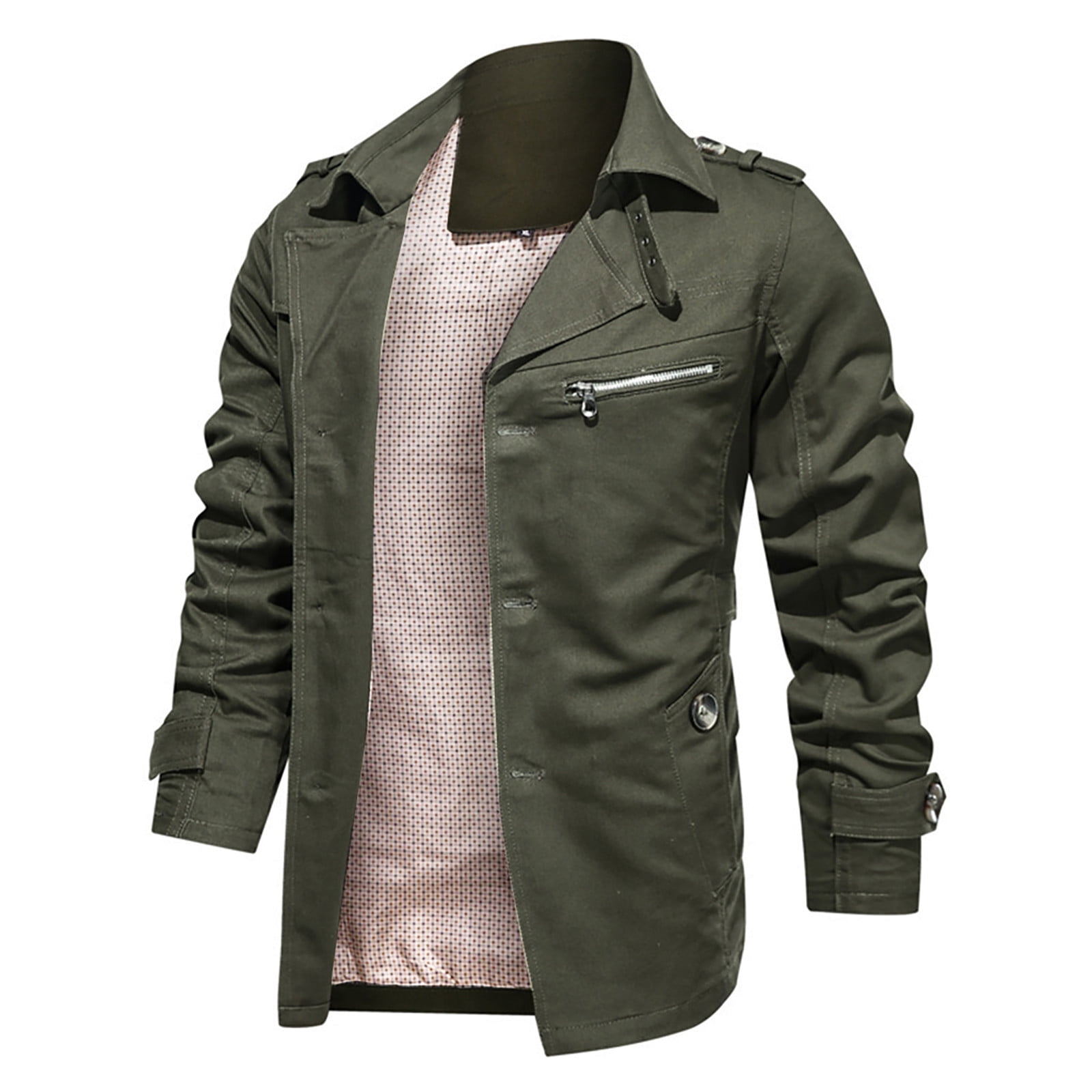 WAENQINLA Men's Cargo Jacket Lightweight Lapel Collar Button down Cargo ...