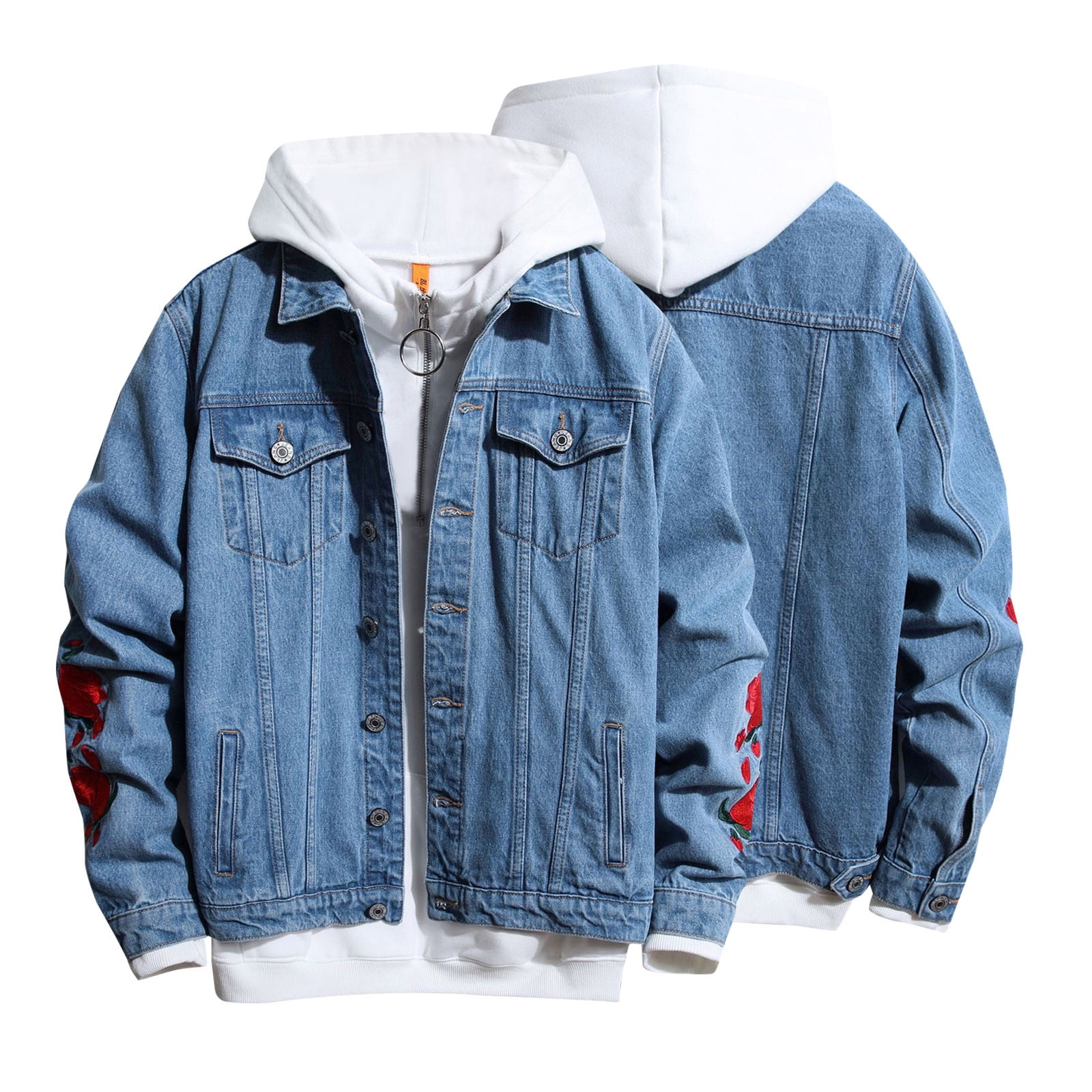 WAENQINLA Men's Denim Hoodie Jacket Splicing Zip up Button down Hooded ...