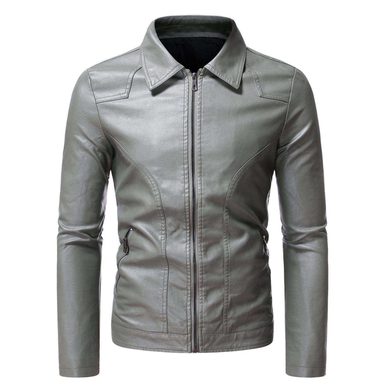 WAENQINLA Mens Faux Leather Jacket Retro Slim Fit Zip UP Lapel ...