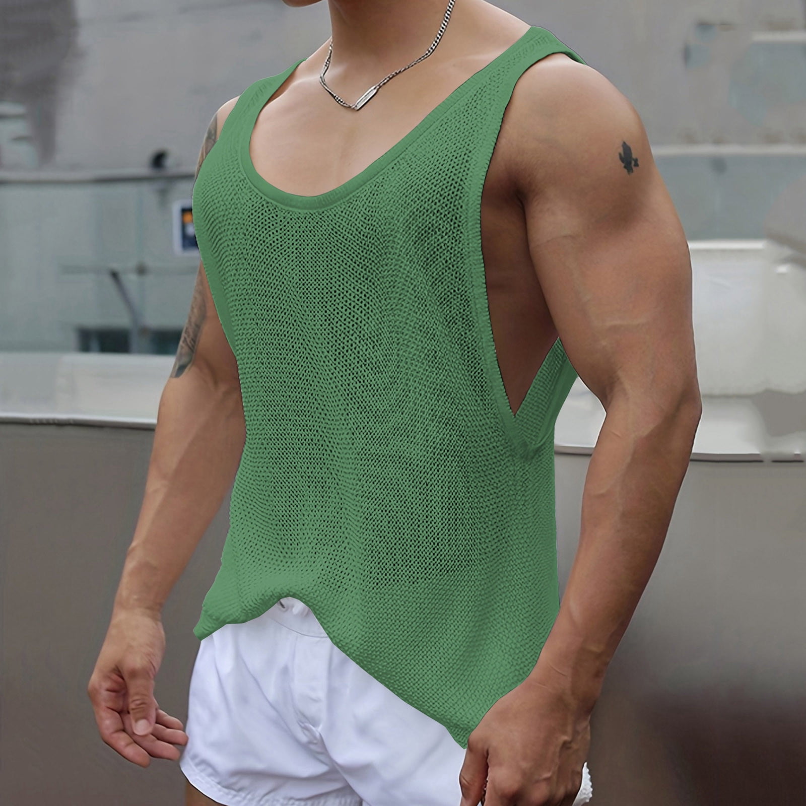 WAENQINLA Mens Knitted Tank Tops Summer Solid Color Sleeveless Crochet ...