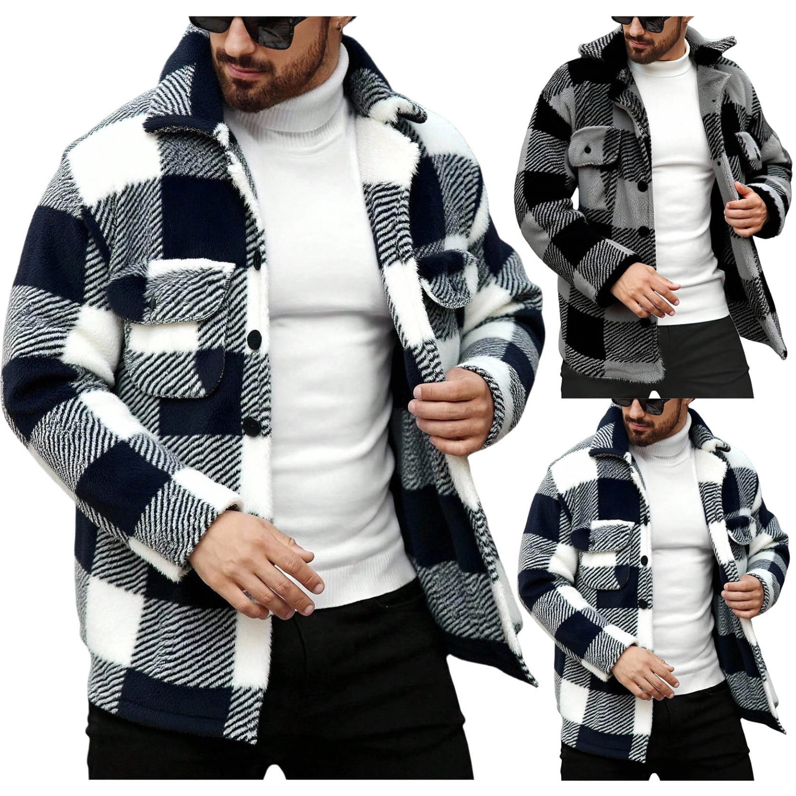 WAENQINLA Mens Plaid Jackets Long Sleeve Collared Shackets Button Up ...