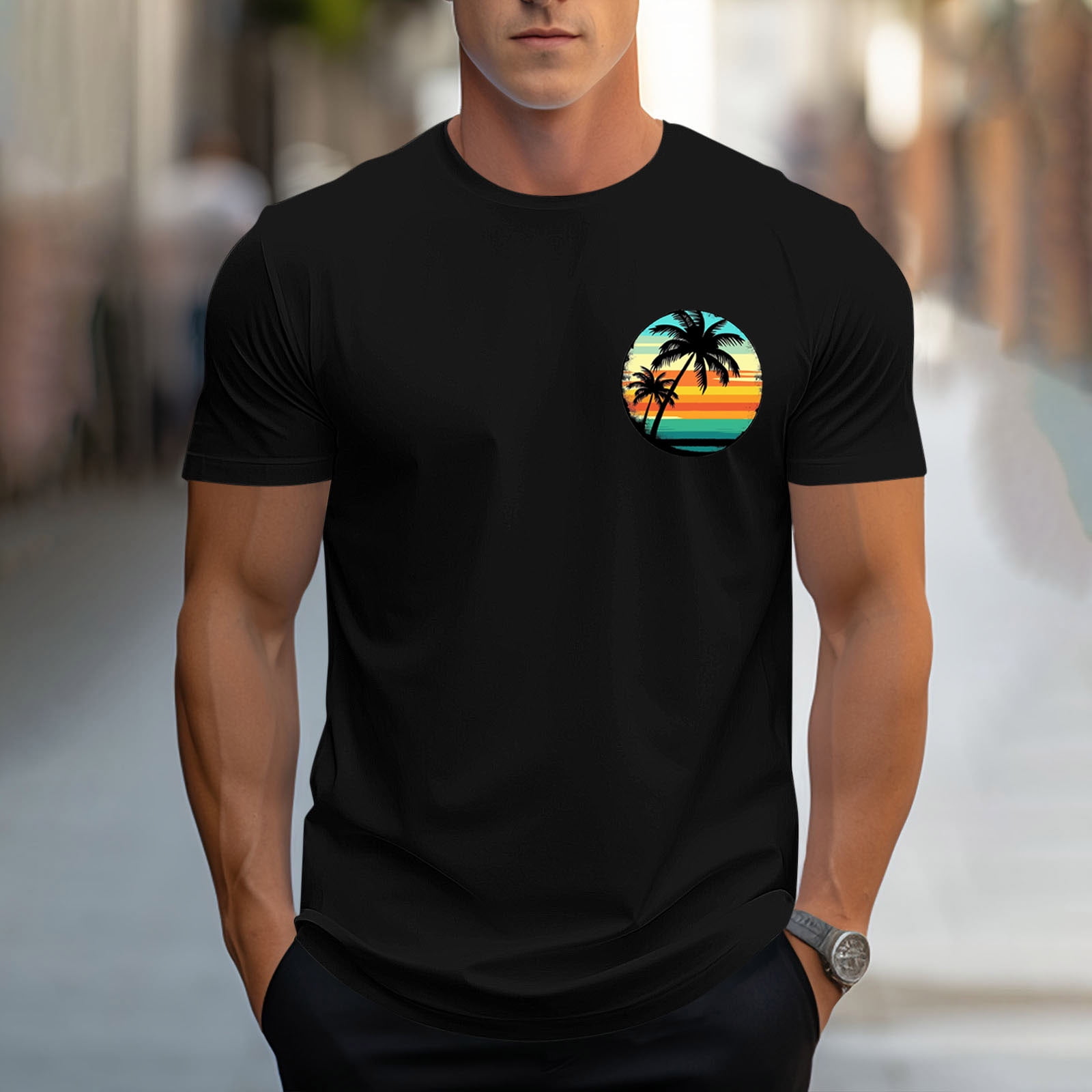 WAENQINLA Mens Shirts Fashion Casual Basic Hawaiian Palm Tree Graphic ...