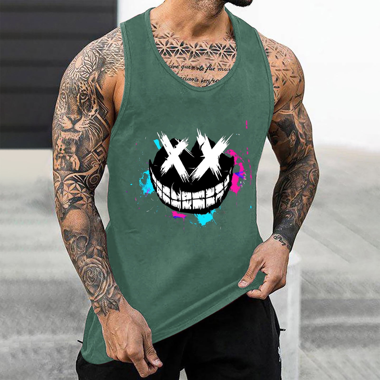 WAENQINLA Mens Tank Tops Big and Tall Funny Print Graphic Workout T-Shirts Casual Crew Neck ...