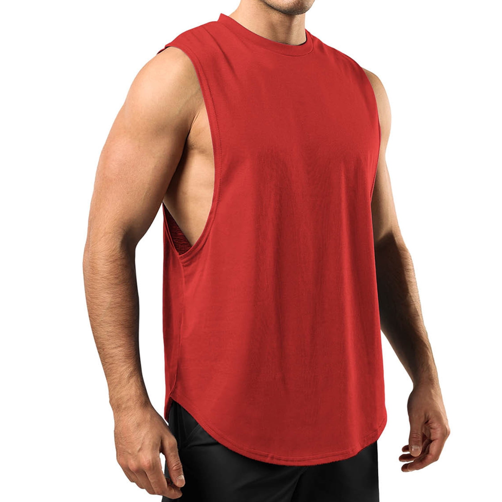 WAENQINLA Mens Workout Cut Off Shirts Solid Loose Fit Muscle Shirt ...