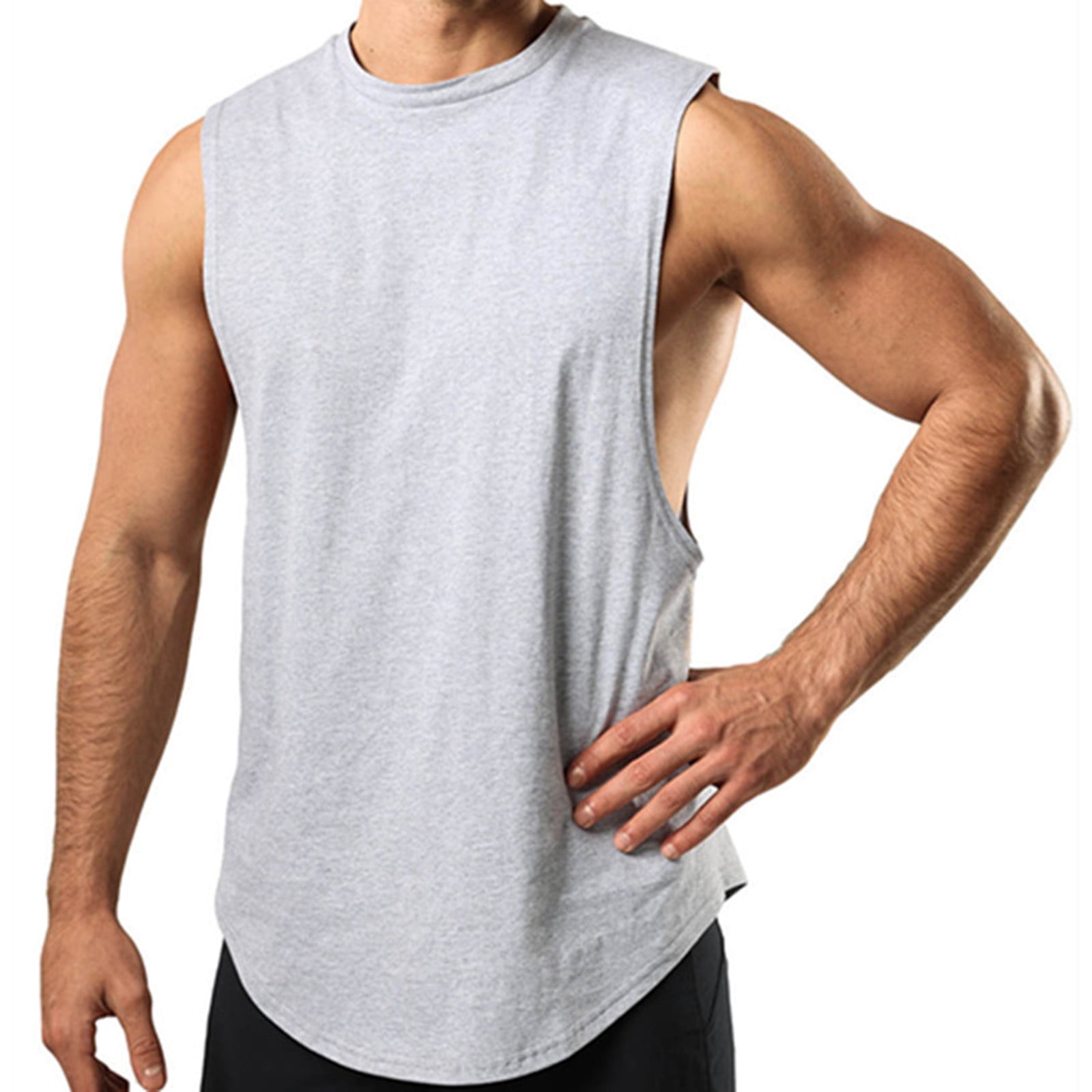 WAENQINLA Mens Workout Cut Off Shirts Solid Loose Fit Muscle Shirt ...