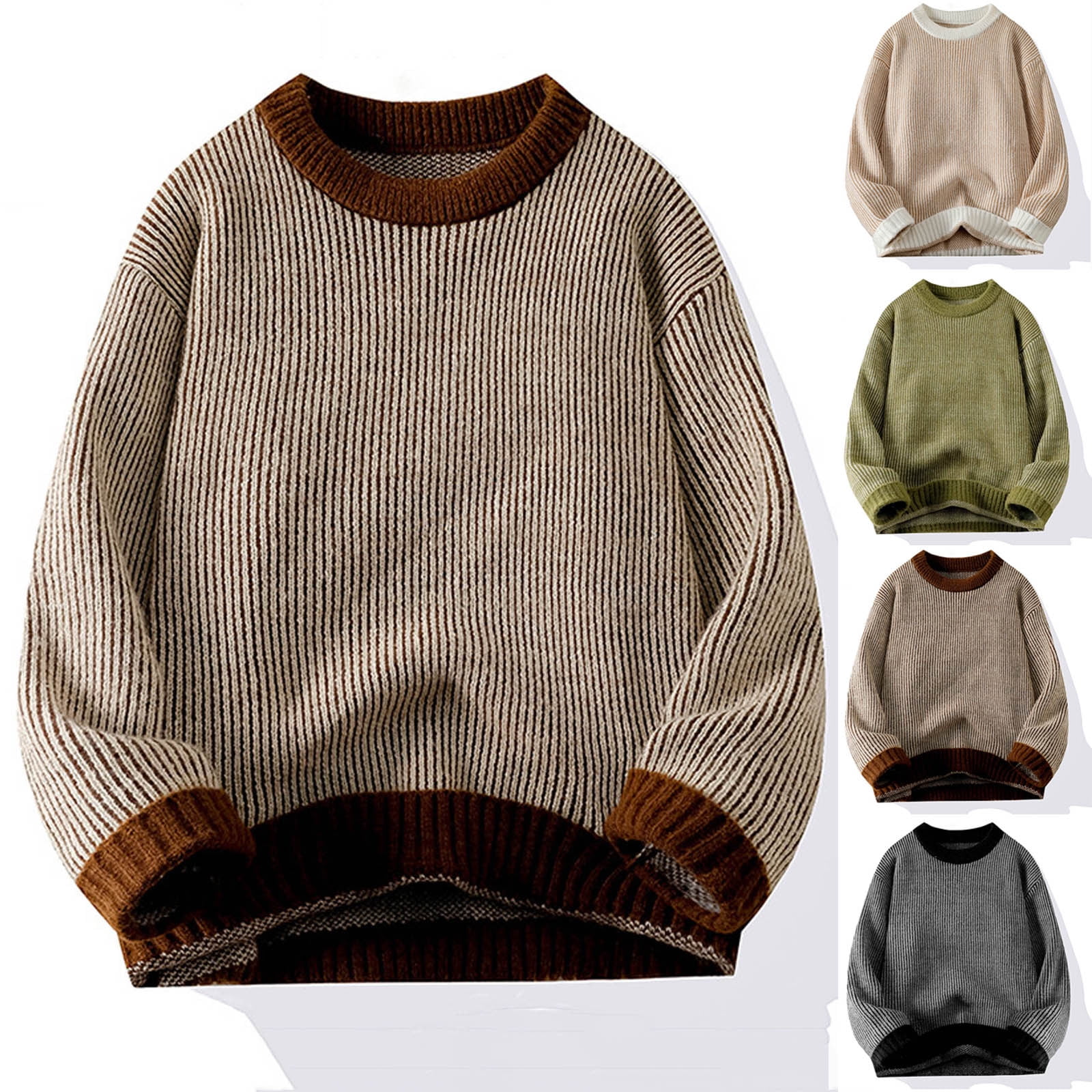 WAENQINLA Oversized Sweaters Men Long Sleeve Crewneck Classic Fit ...