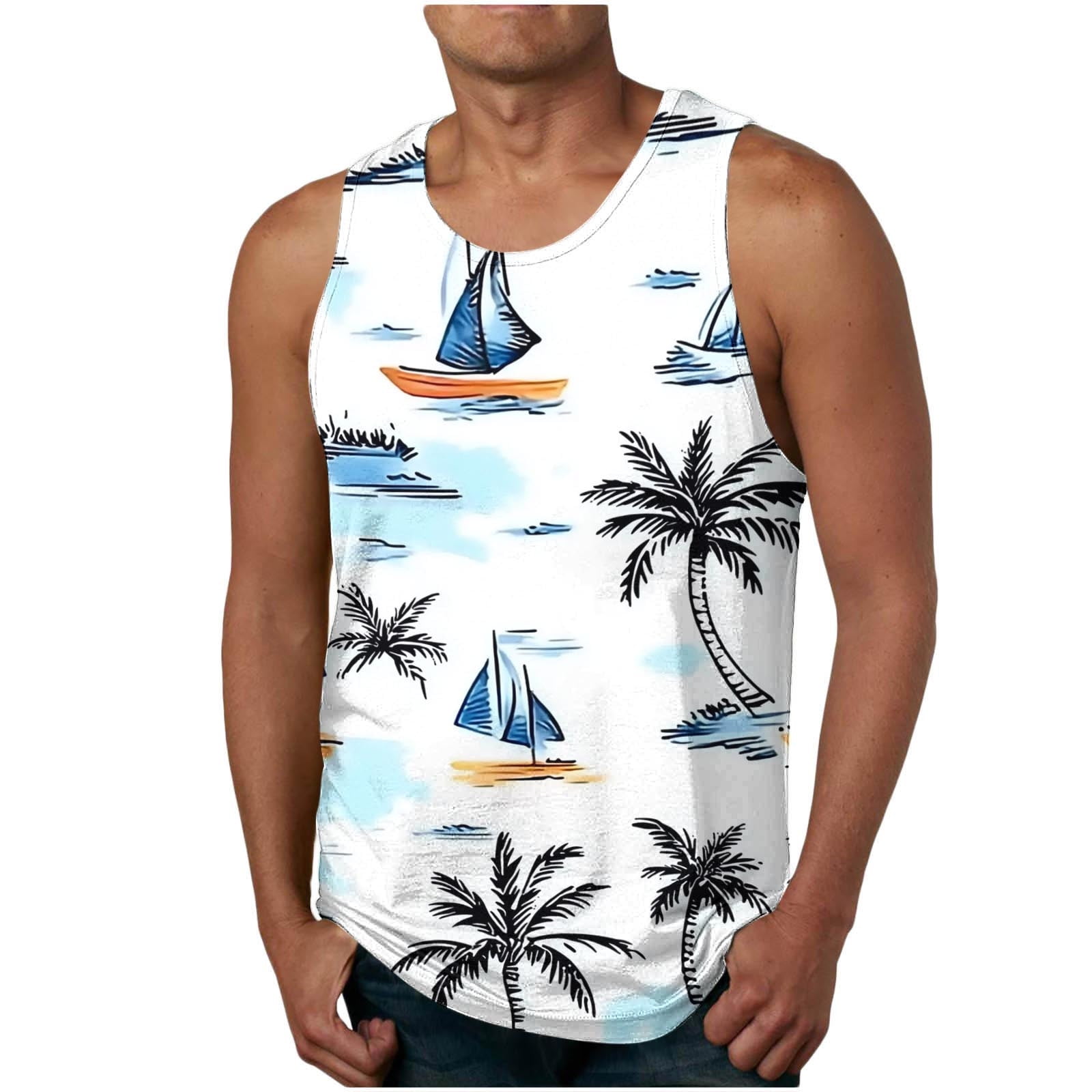 WAENQINLA Palm Tree Tanks Tops for Mens Cool Printed Graphic Sleeveless ...