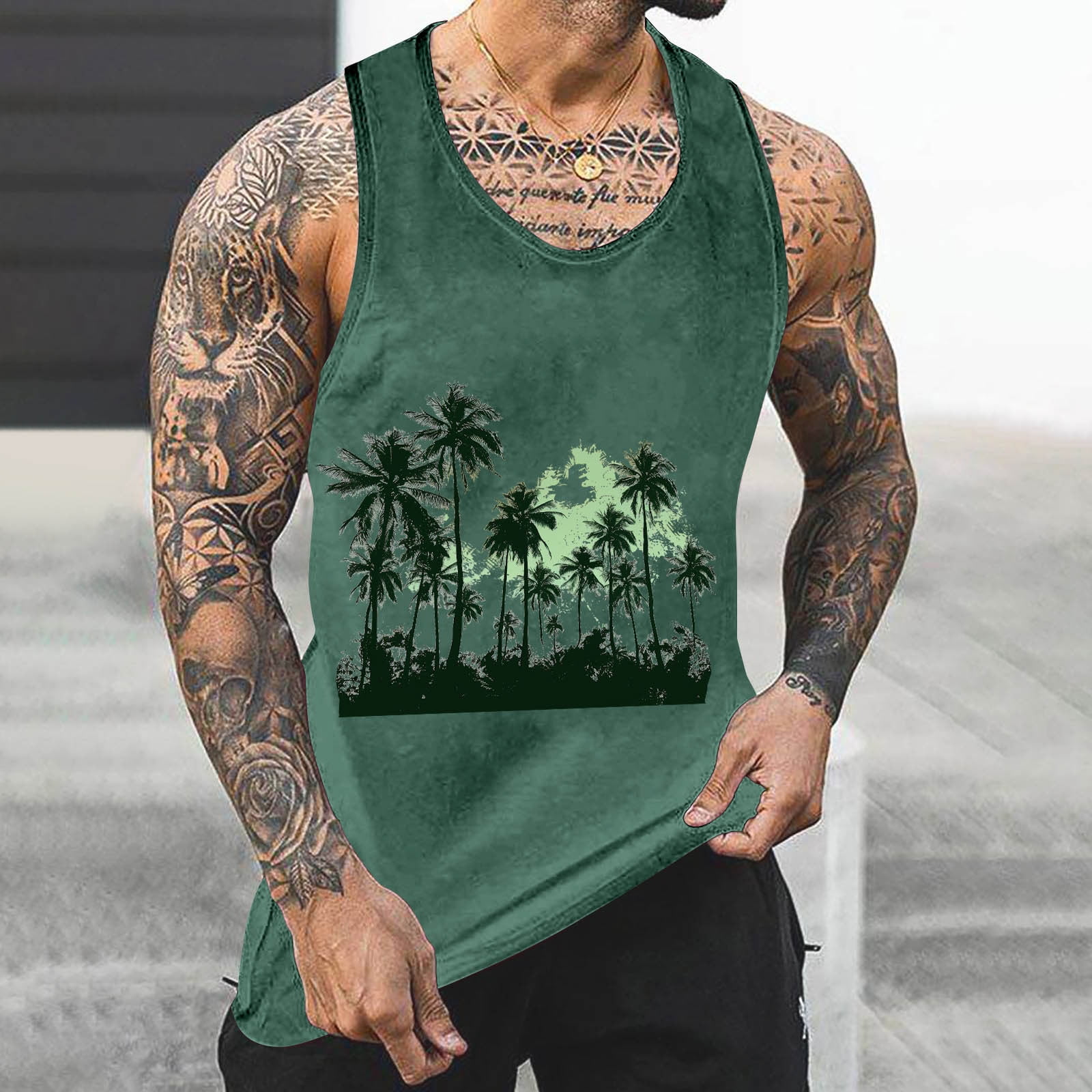 WAENQINLA Palm Tree Tanks Tops for Mens Summer Beach Printed Graphic ...