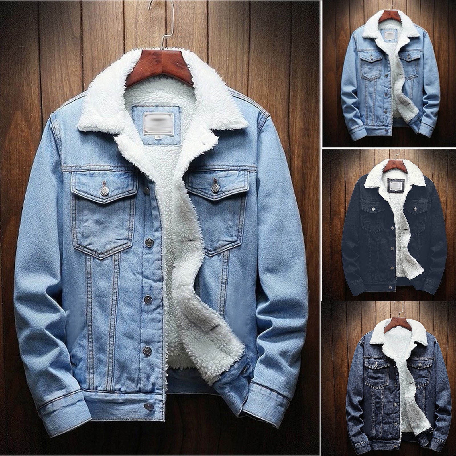 WAENQINLA Sherpa Lined Denim Jackets for Men Winter Warm Lapel Long ...