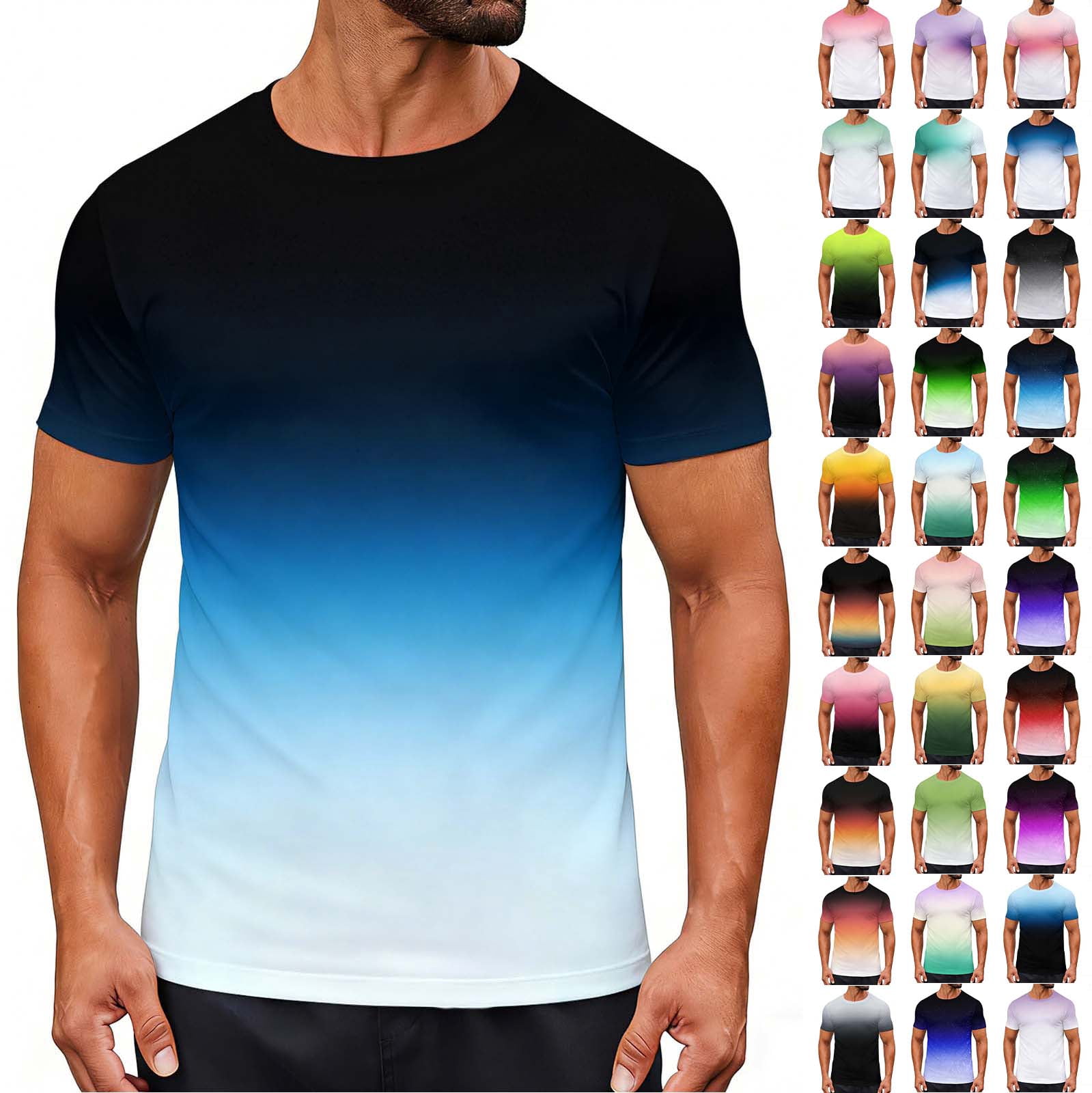 WAENQINLA Unisex Fashion Gradient Color Summer T-Shirt Round Neck Short ...