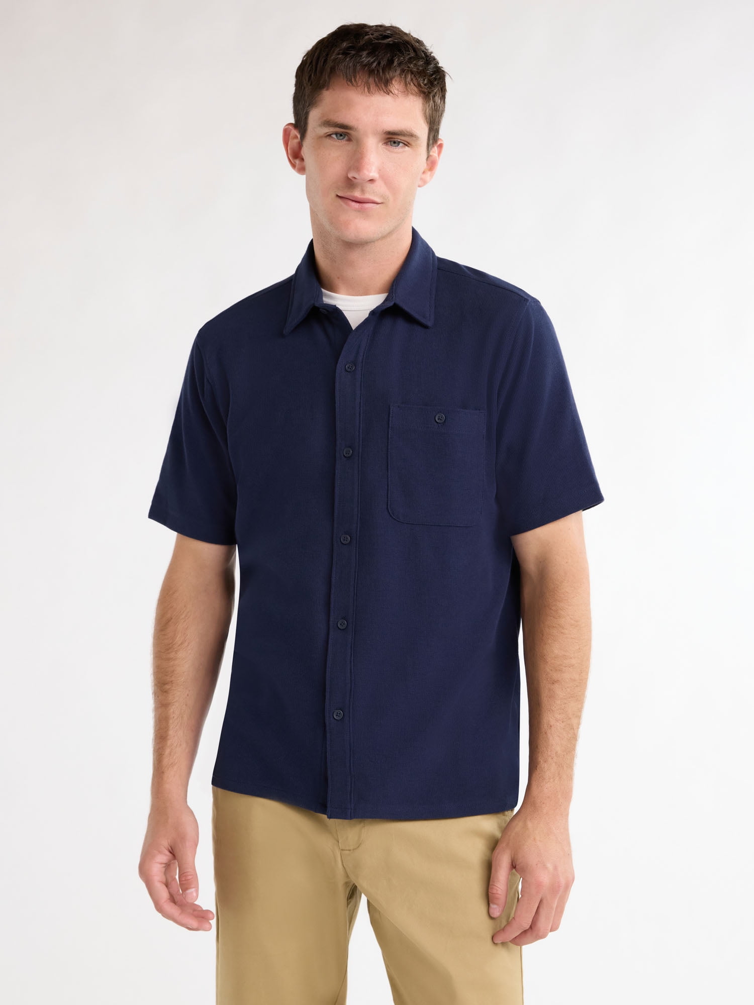 Free Assembly Men's Waffle Knit Polo Shirt with Short Sleeves, Sizes XS ...