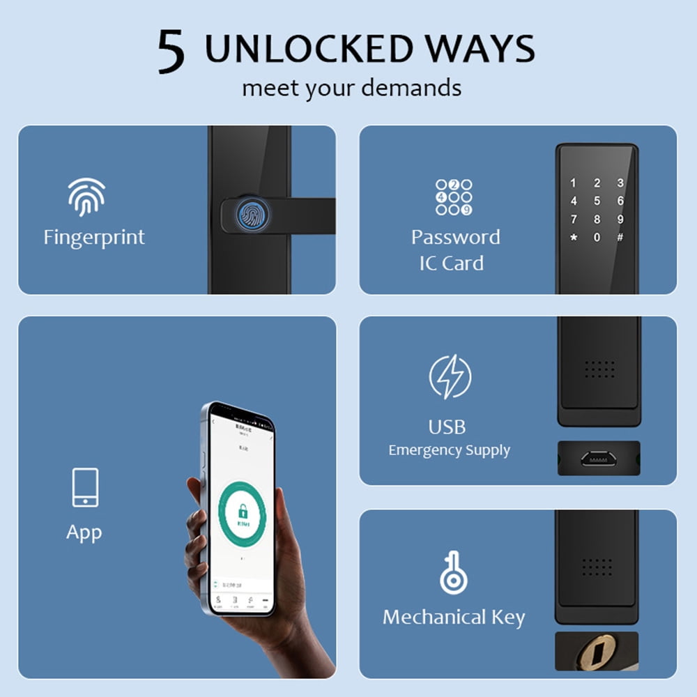 WAFU Smart Door Lock Keyless Entry Handle with Cards and Keys Biometric ...
