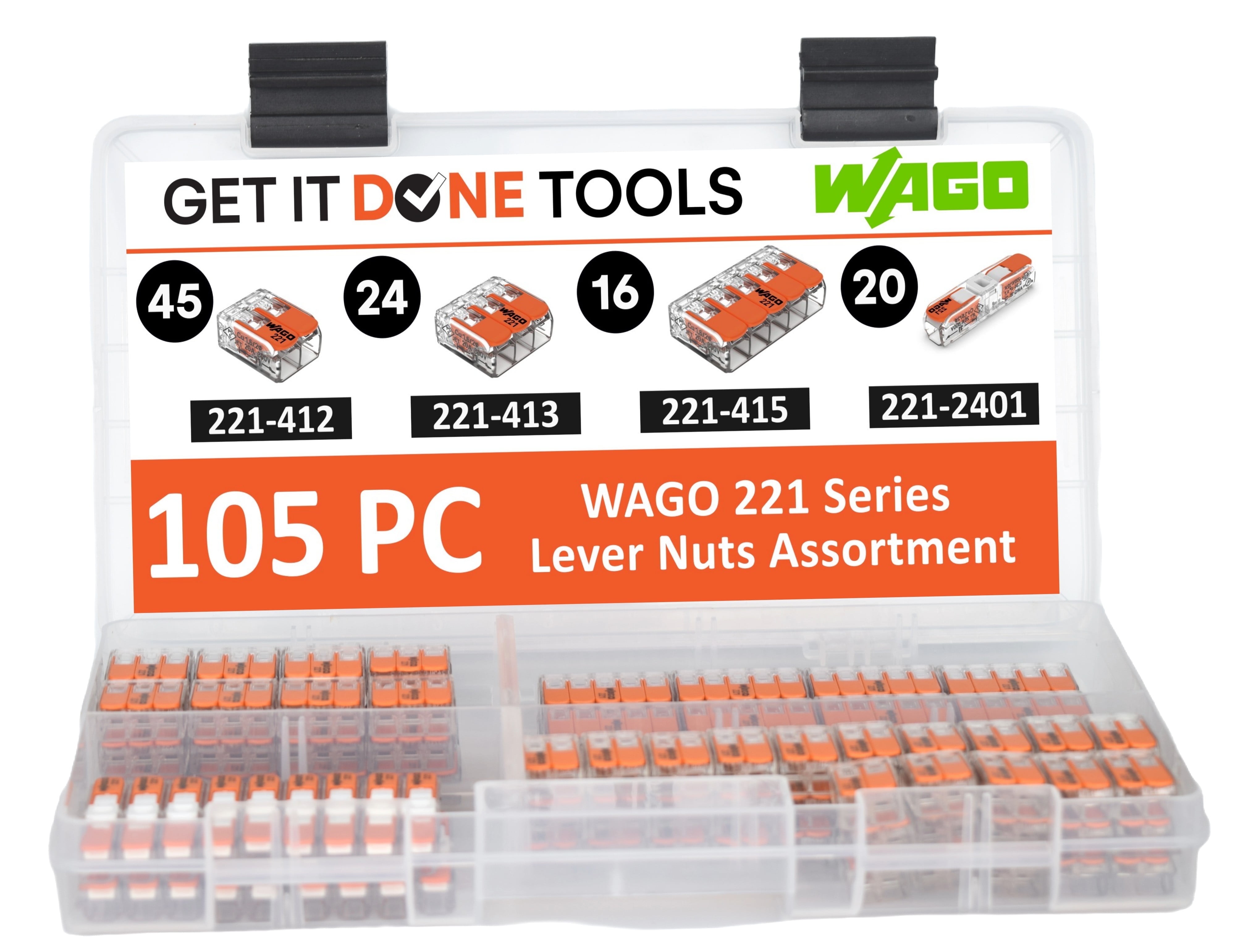 WAGO 221 Series 105pc Lever-Nuts Wire Connector Assortment with Case ...