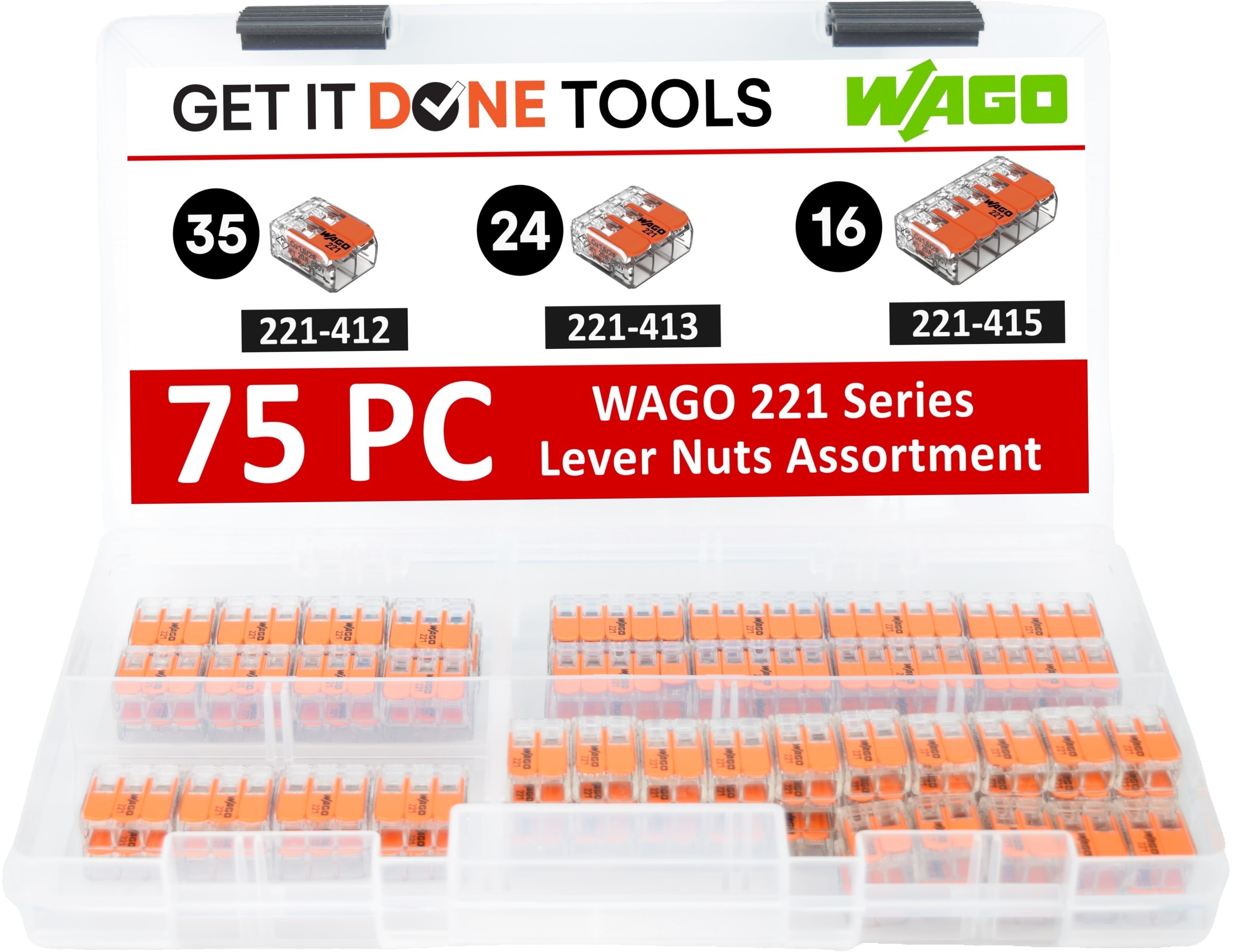 WAGO 221 Series 75pc Lever Nuts Wire Connector Assortment with Case ...