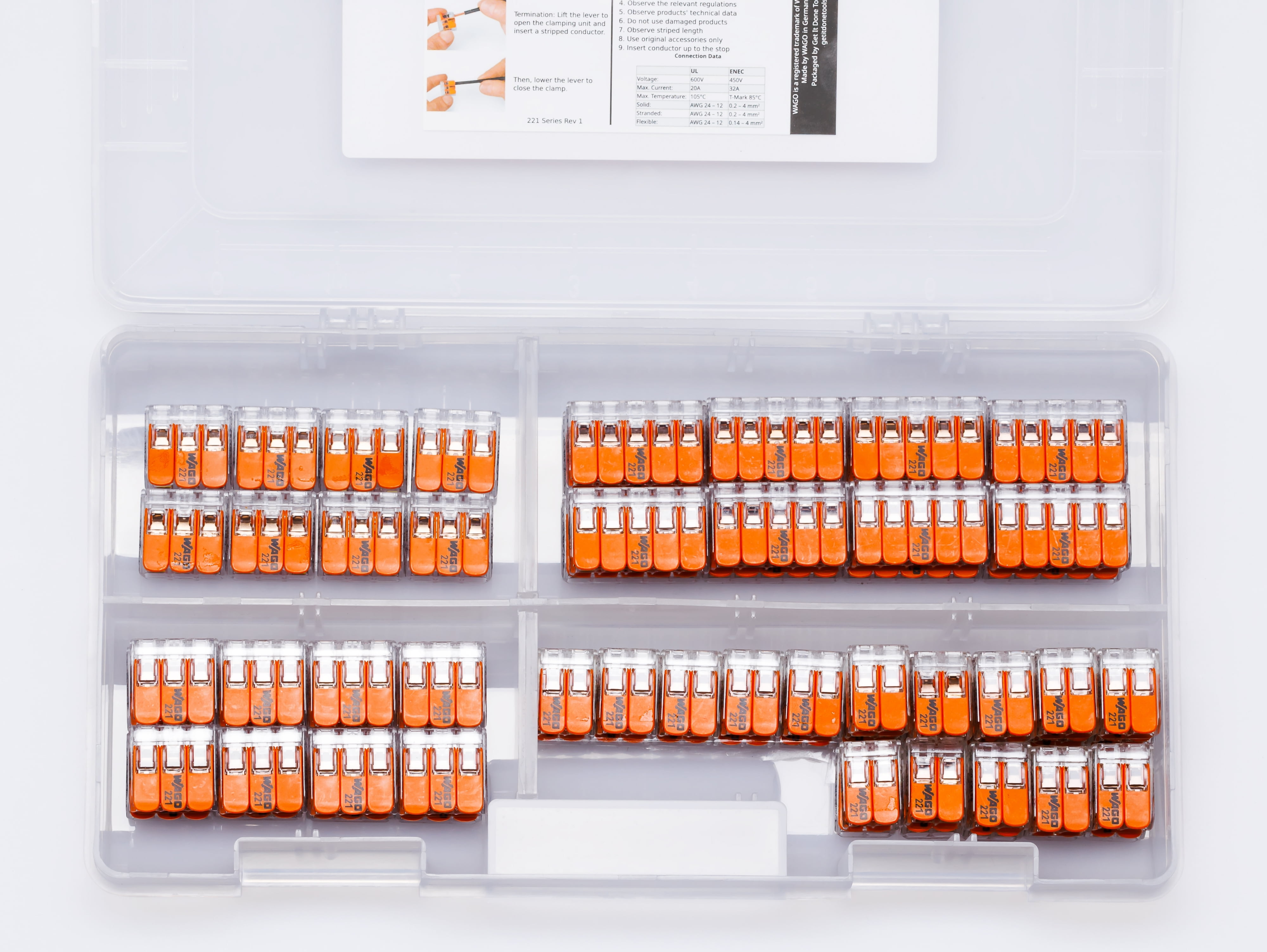 WAGO 221 Series 75pc Compact Splicing Wire Connector Assortment with ...