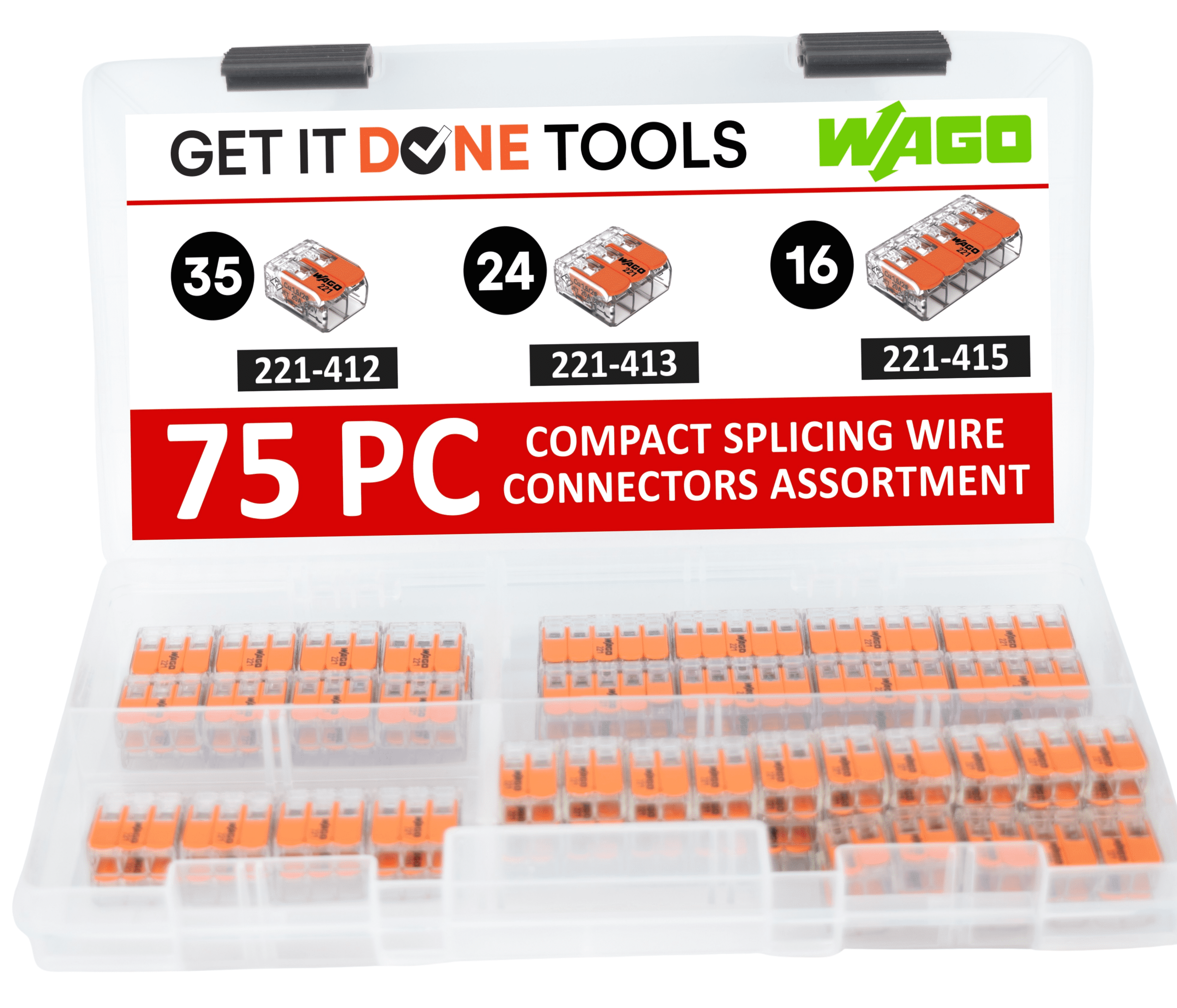 WAGO 221 Series 75pc Compact Splicing Wire Connector Assortment with ...