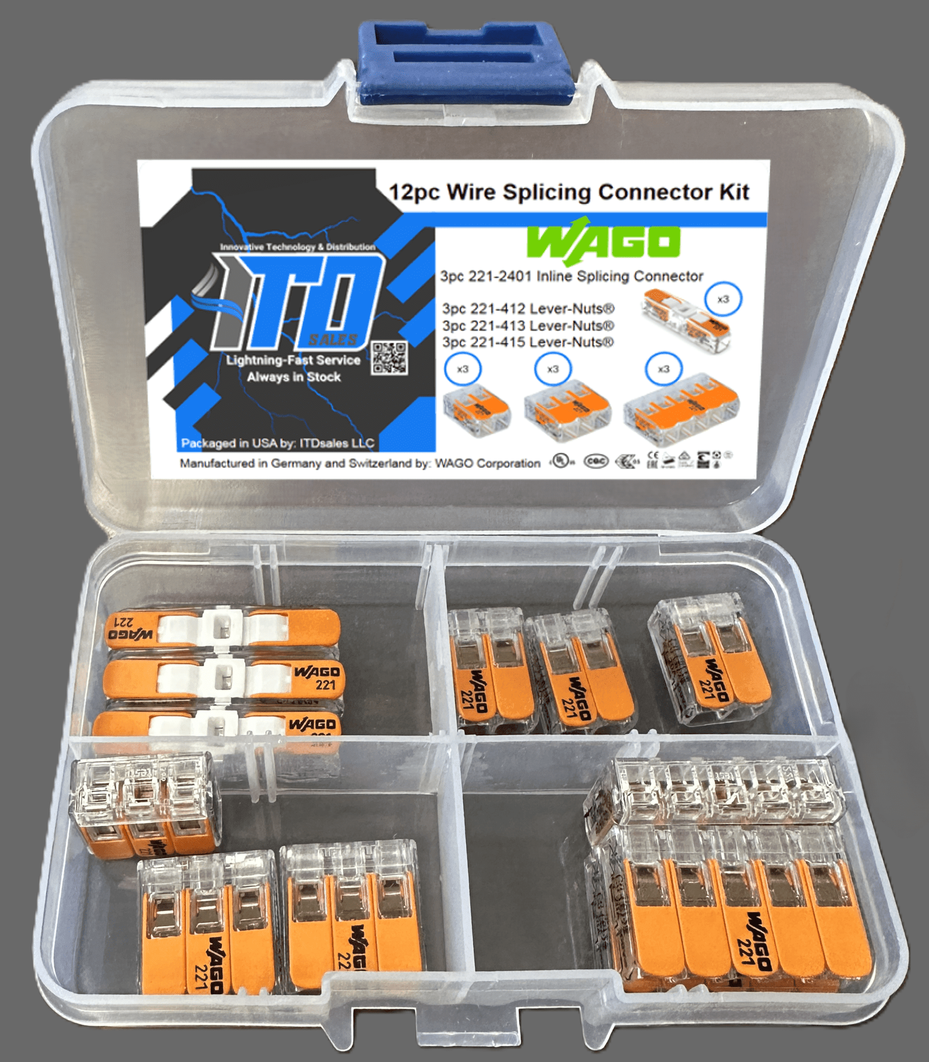 WAGO Lever Nut 12pc Wire Splicing Connector Kit with Case. WAGO Lever ...