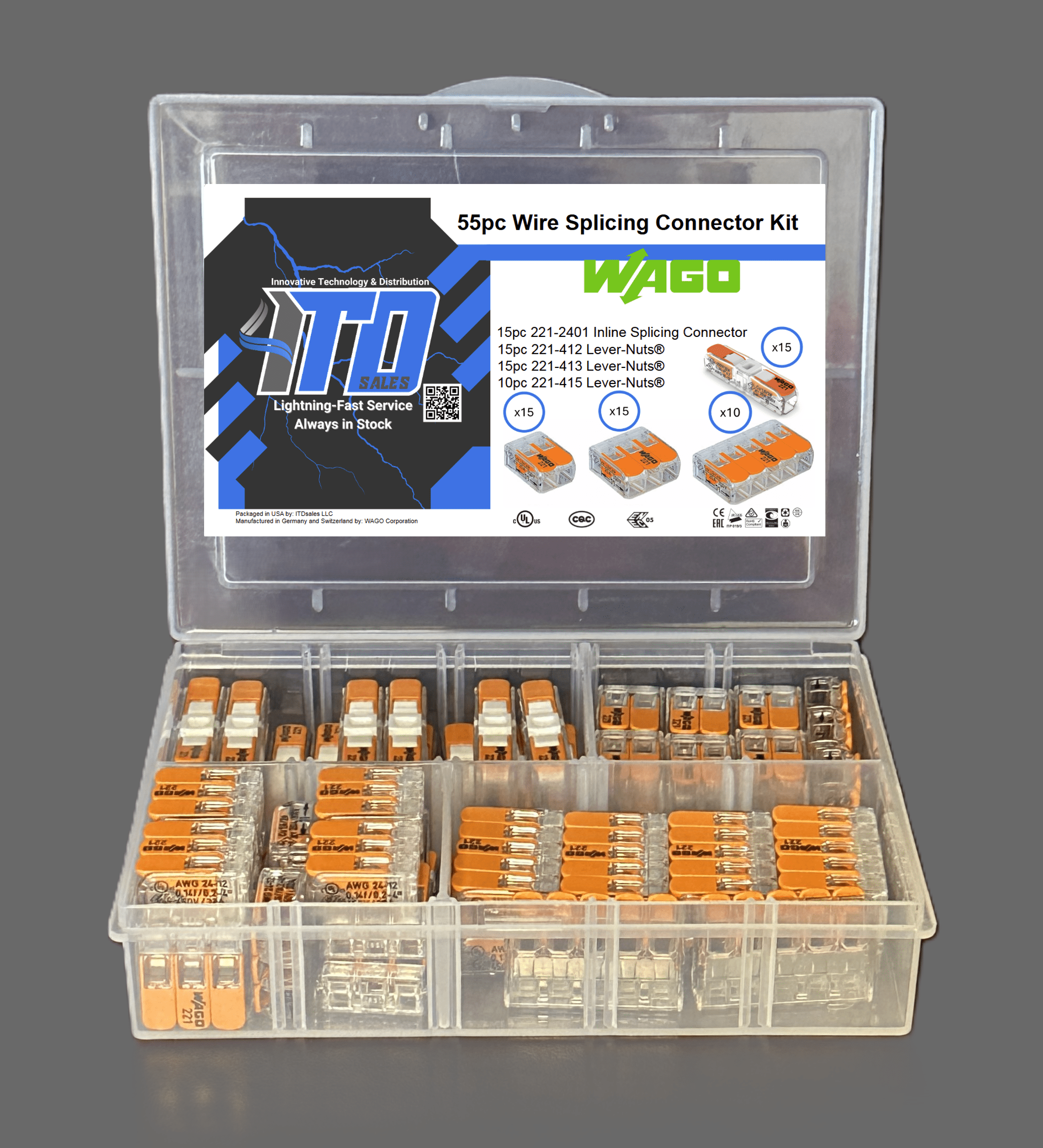 WAGO Lever Nut 55pc Wire Splicing Connector Kit with Case. WAGO Lever ...