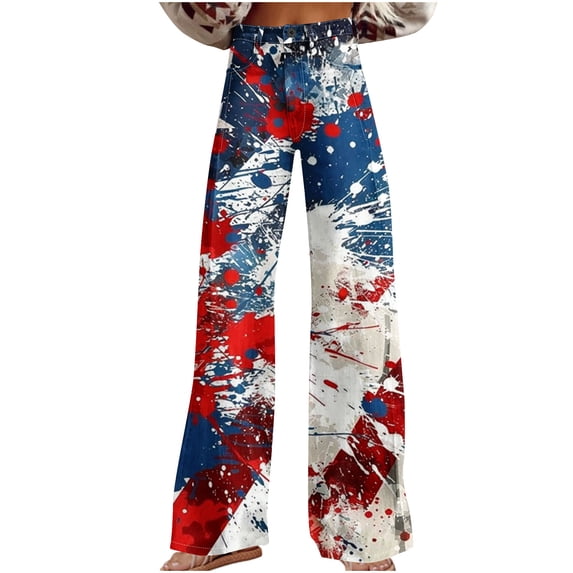 WAGUTH Women's 4 of July Print Pants High Waist Wide Leg Button Down ...