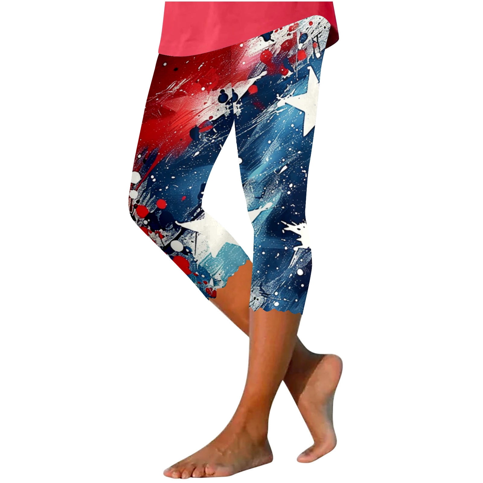 WAGUTH Women's 4th of July Patriotic Print Capri Leggings Straight Leg ...