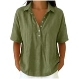 WAGUTH Women's Cotton Linen Tops Short Sleeve Collared Casual Summer ...
