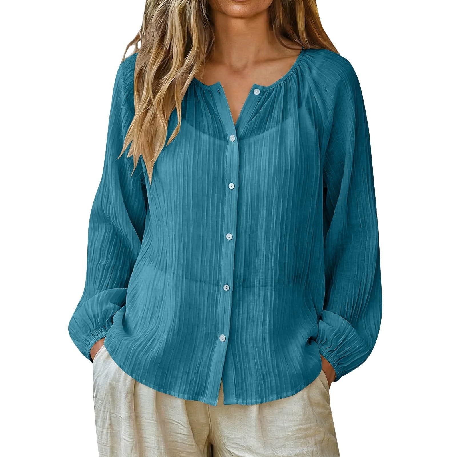 WAGUTH Women's UPF 50+ Sun Protection Shirts Crinkled Sheer Long Sleeve ...