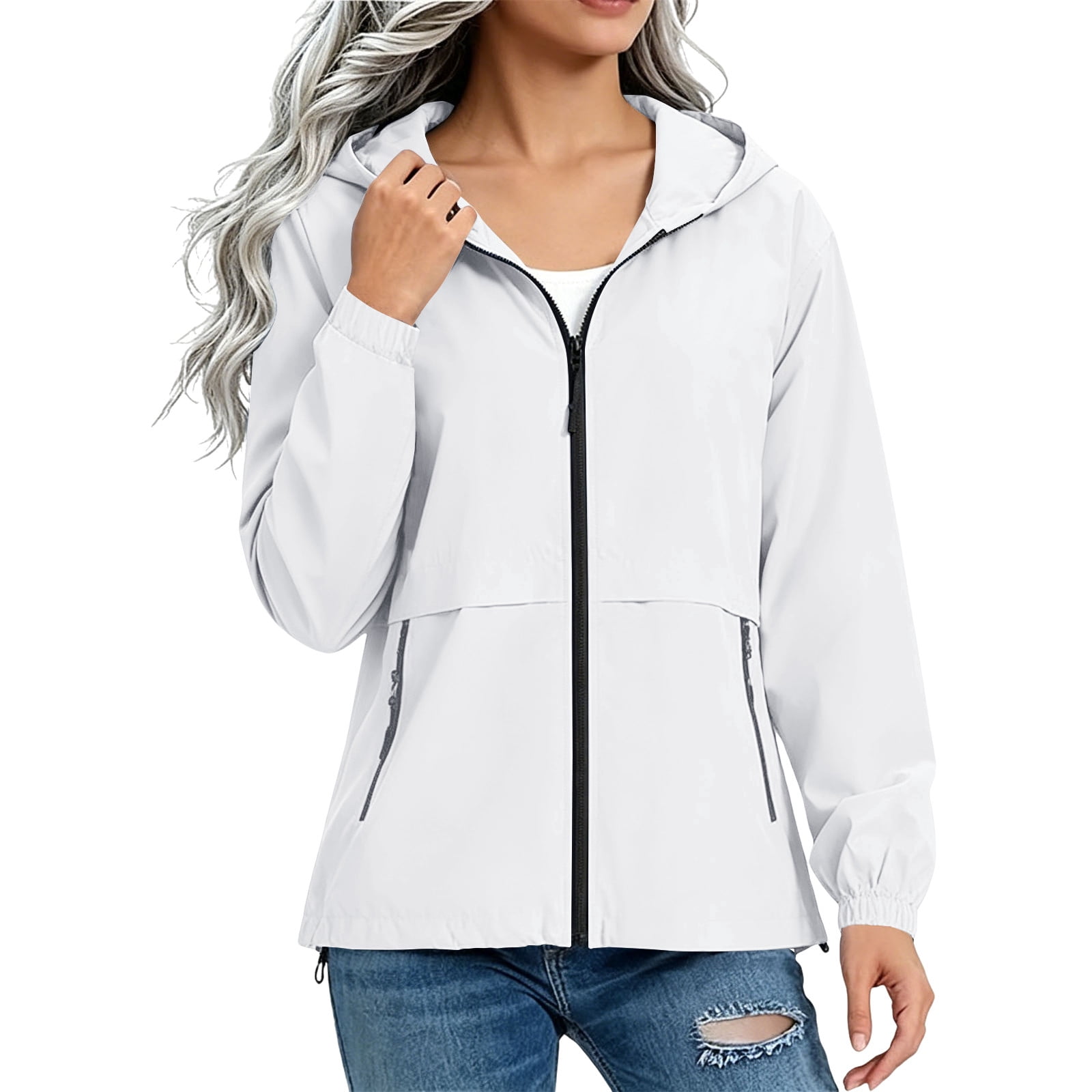 WAGUTH Women's Waterproof Hooded Windbreaker Jacket Short Casual Zip Up ...
