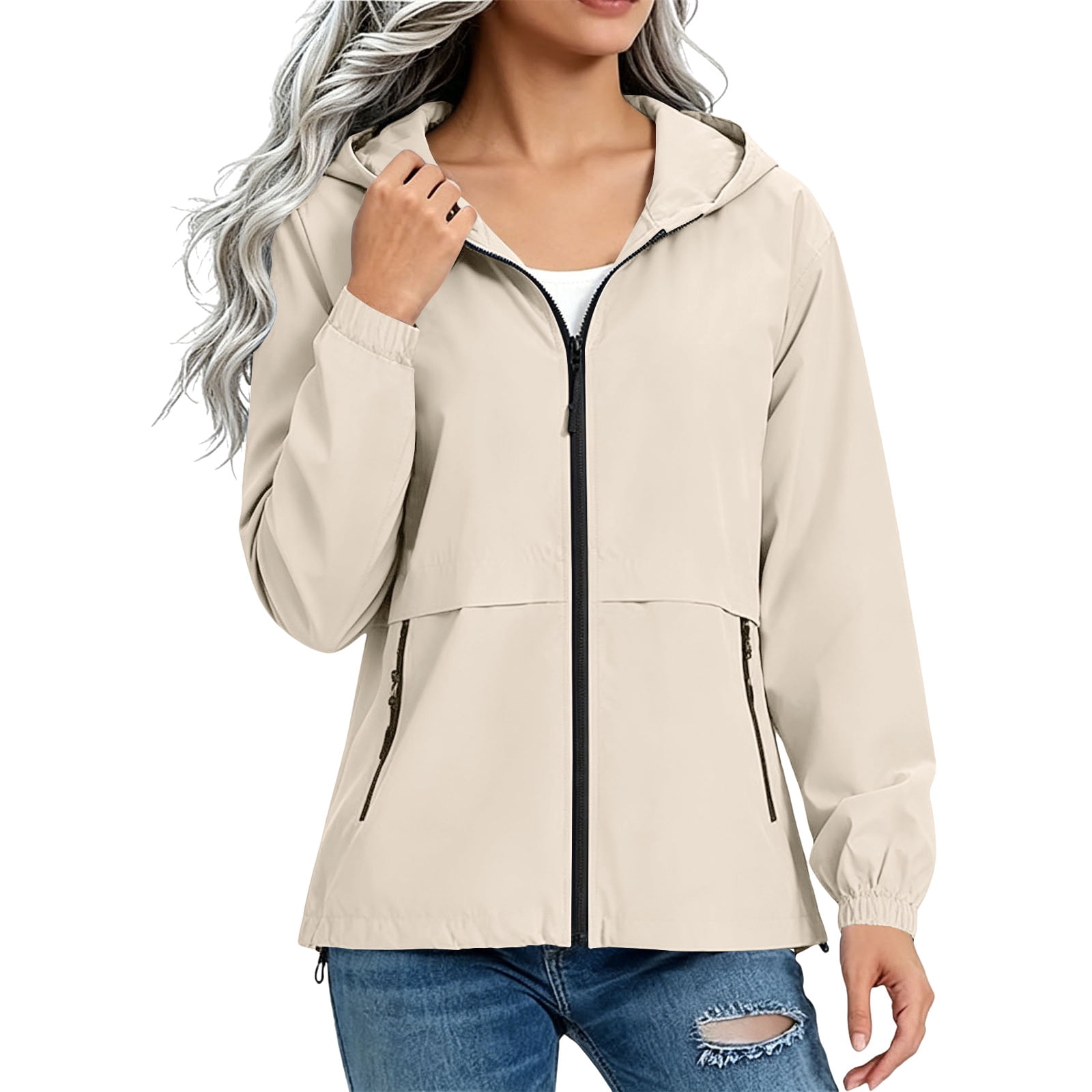 WAGUTH Women's Waterproof Hooded Windbreaker Jacket Short Casual Zip Up ...