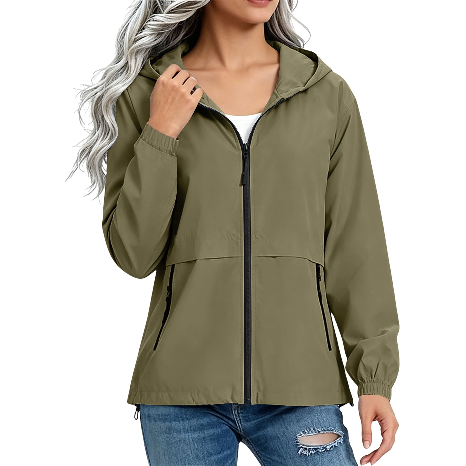 WAGUTH Women's Waterproof Hooded Windbreaker Jacket Short Casual Zip Up ...