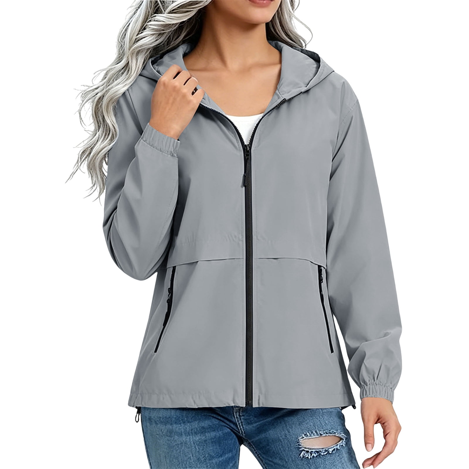 WAGUTH Women's Waterproof Hooded Windbreaker Jacket Short Casual Zip Up ...