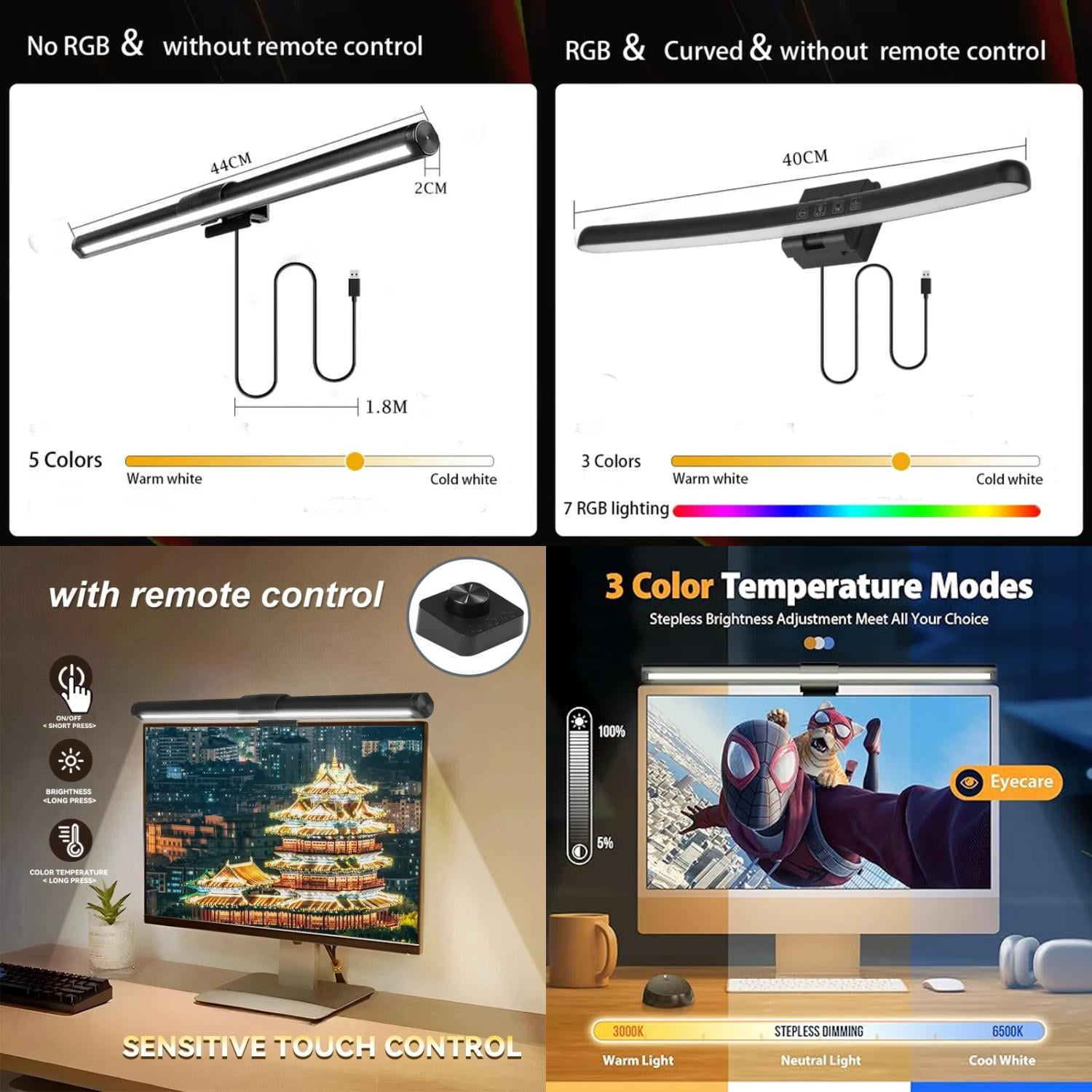 WAGZOQN Monitor Lights with Remote Control Curved RGB Hanging Light ...