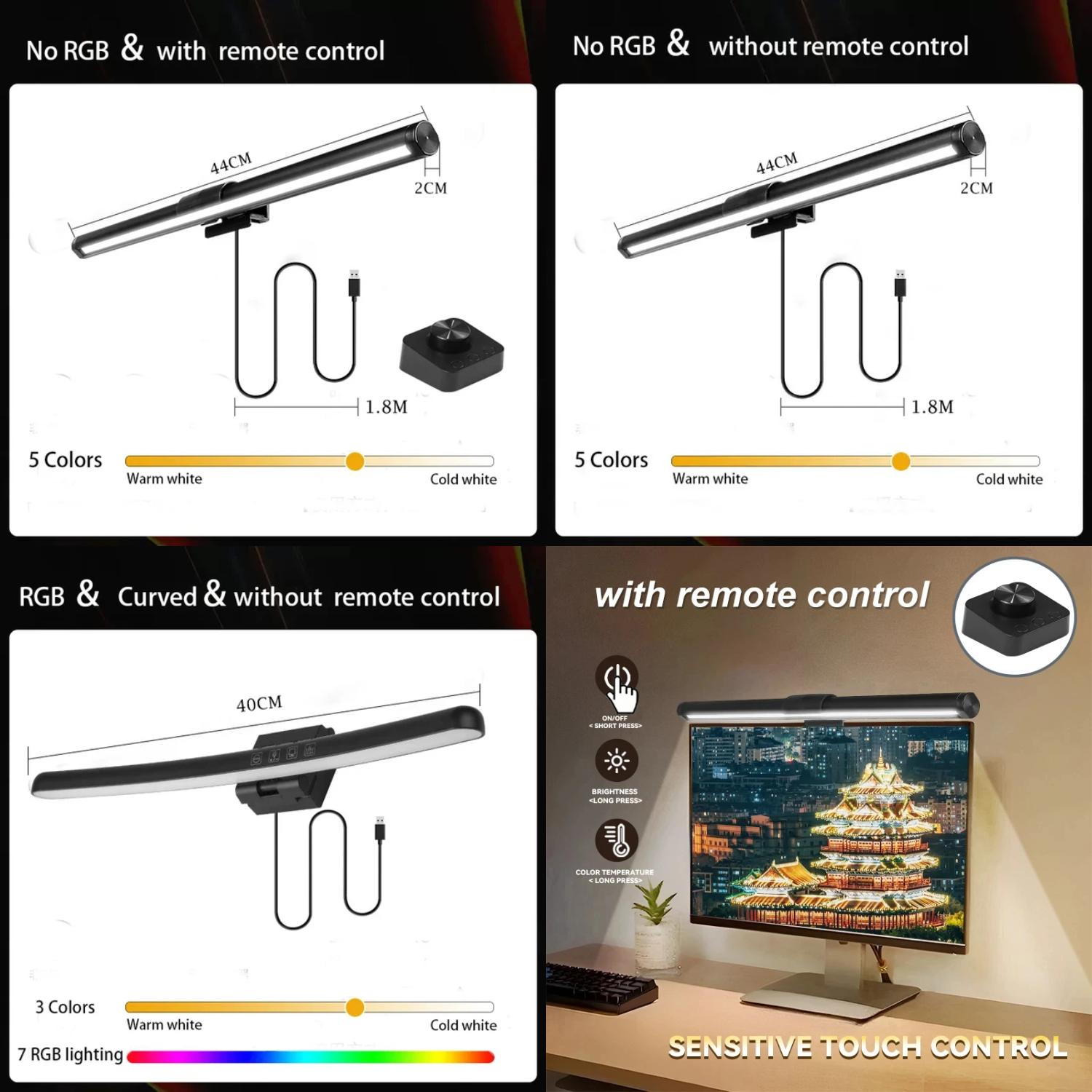 WAGZOQN Monitor Lights with Remote Control Curved RGB Hanging Light ...