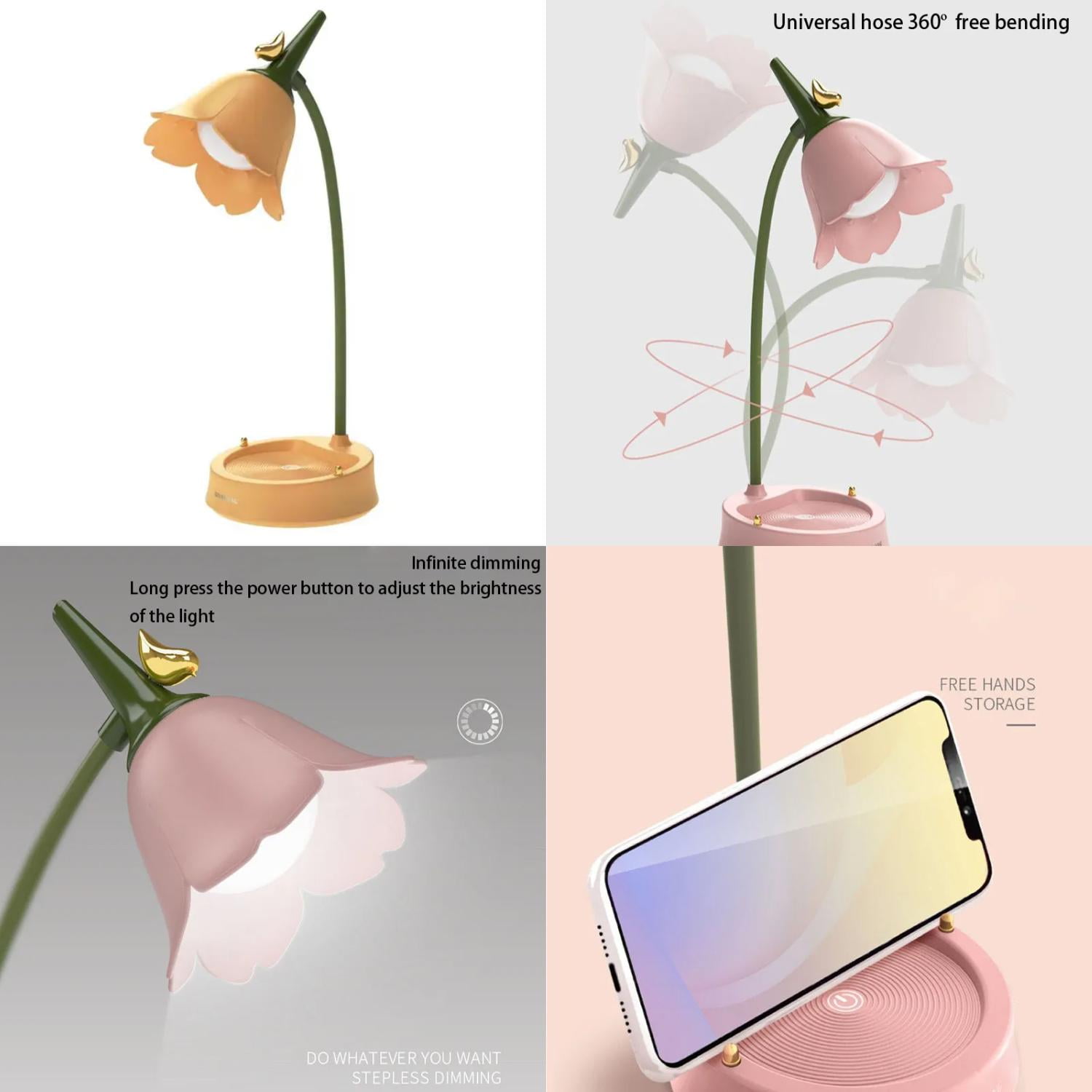 WAGZOQN Multi-functional Flower LED Desk Lamp for Student Bedroom with ...