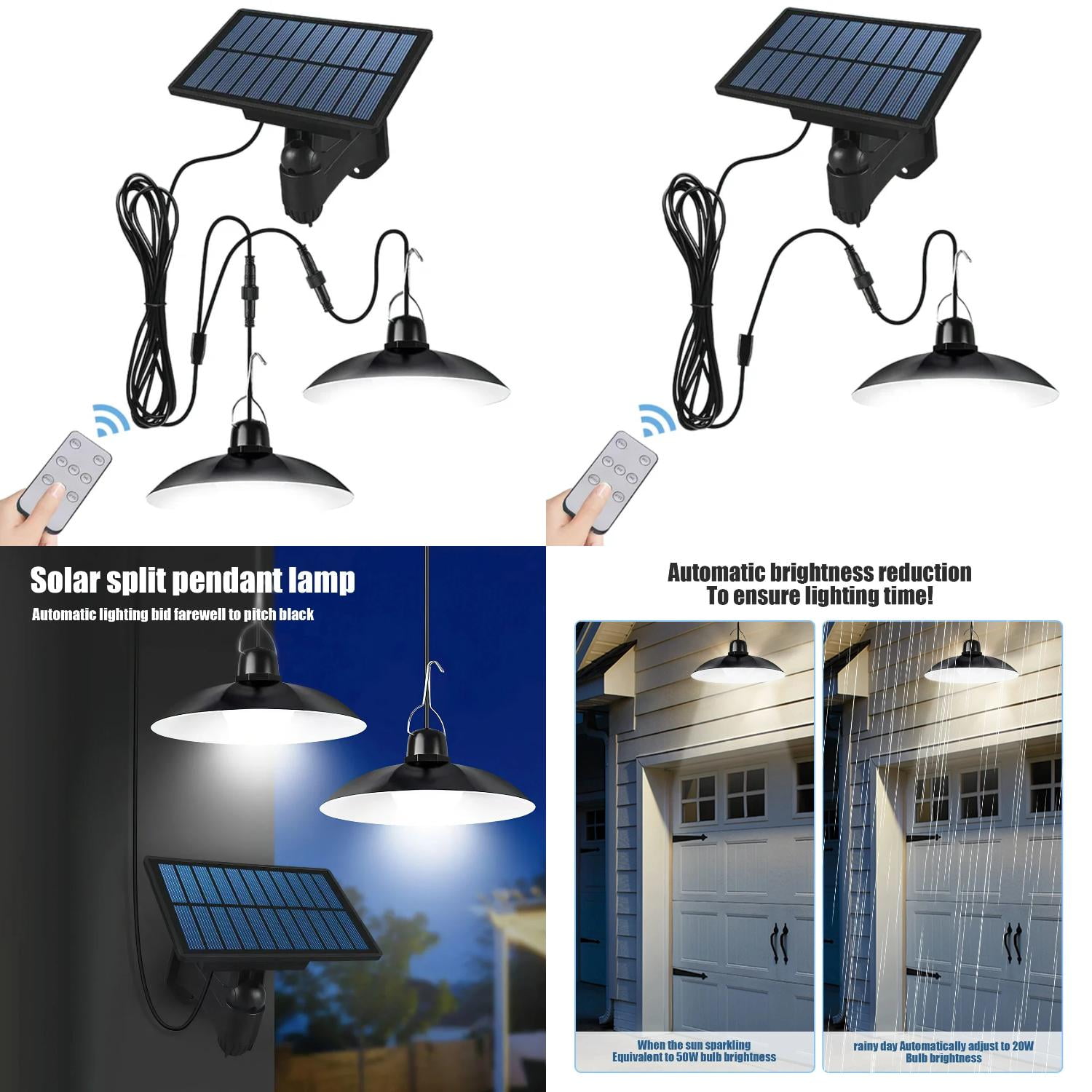 WAGZOQN Single Dual Heads Solar Pendant Lights Remote Control Indoor ...