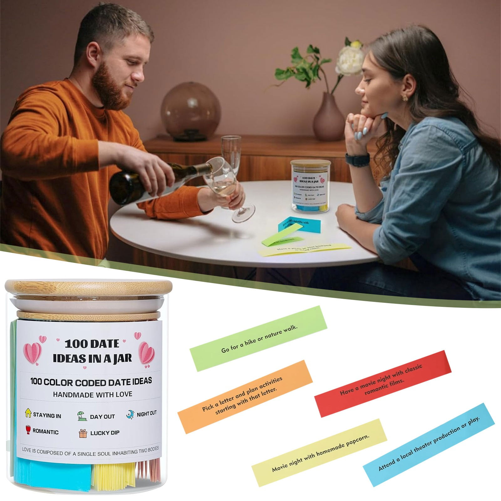 WAHIUHIUA 100 Date Ideas In A Jar Color Coded Date Ideas Budget Friendly Date Jar Wedding ...