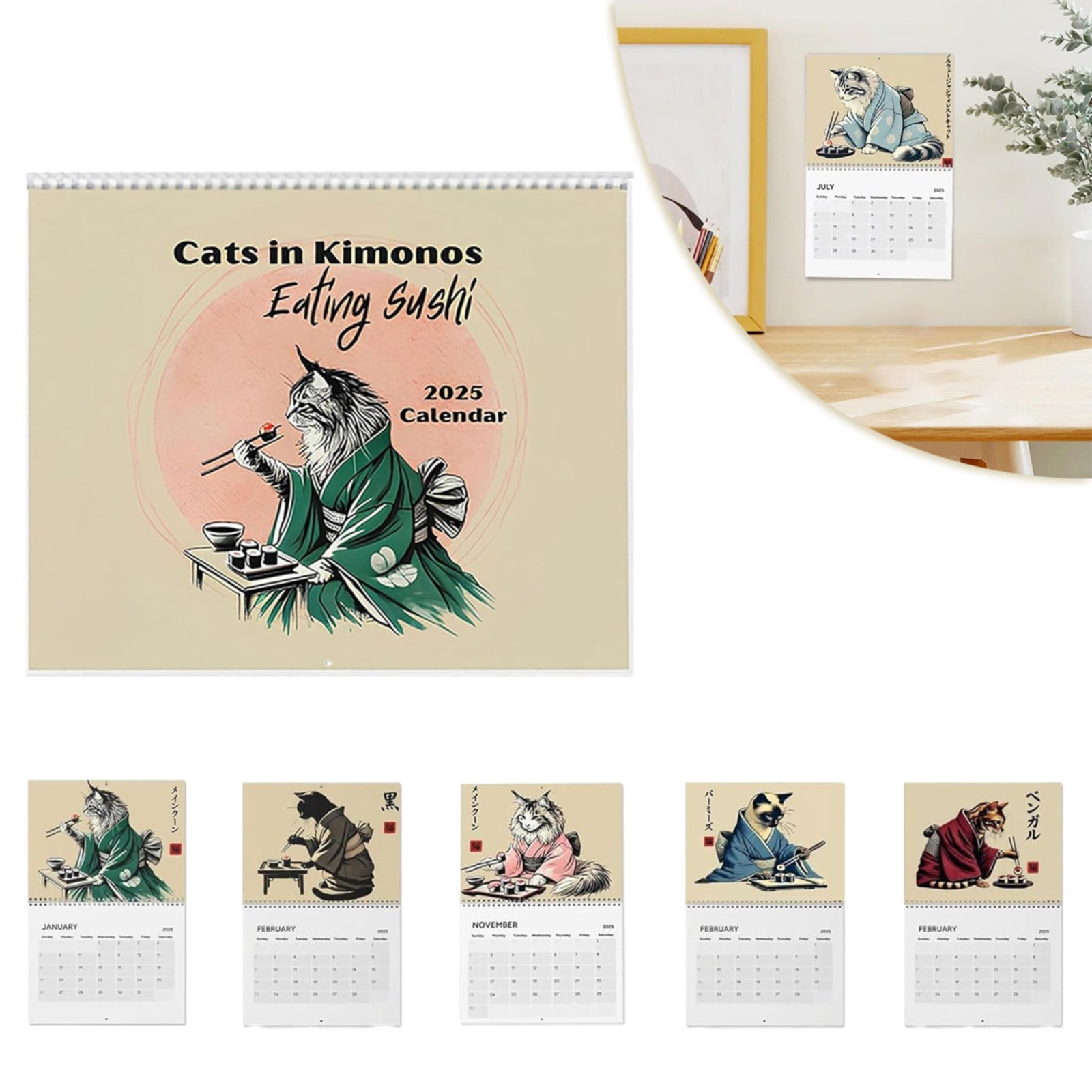 WAHIUHIUA Cats In Kimonos Eating Calendar 2025 Cute Cats Meet Kimonos ...