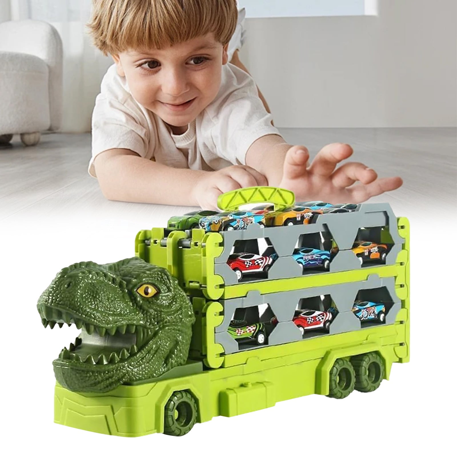 WAHIUHIUA Dinosaur Tractor Trailer Portable Dinosaur Race Track Truck ...