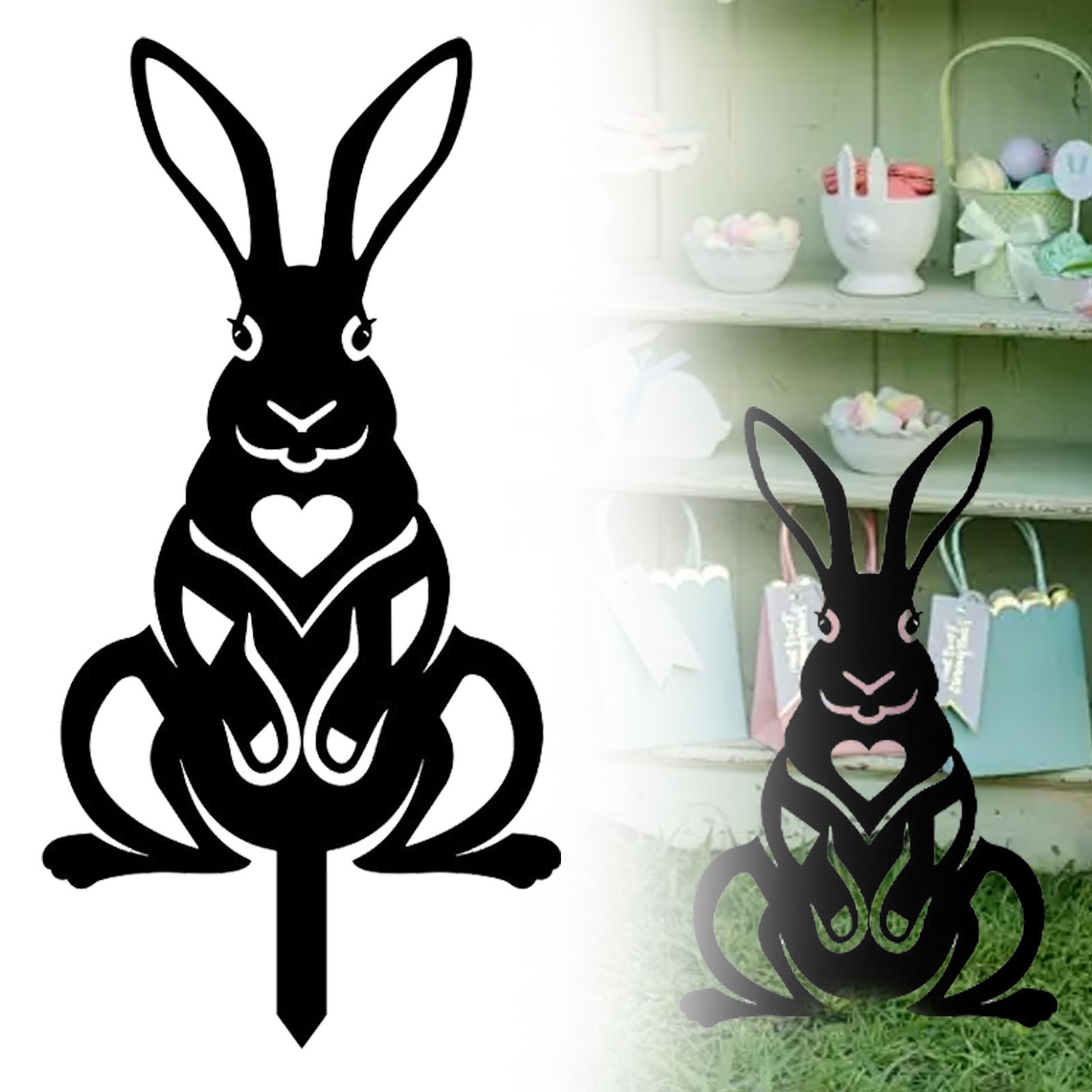 WAHIUHIUA Easter Bunny Garden Stake Decorative Yard Insert For Flower ...