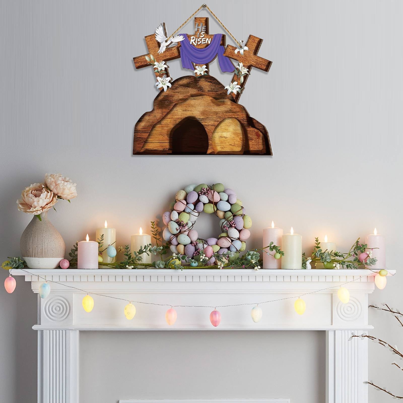 WAHIUHIUA He Is Risen Door Sign Front Door Signs Carved Easter ...