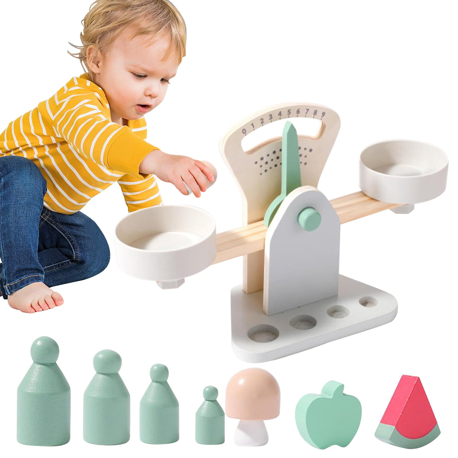 WAHIUHIUA Kids Scale Wooden Pan Scale Educational Math Game Weight ...