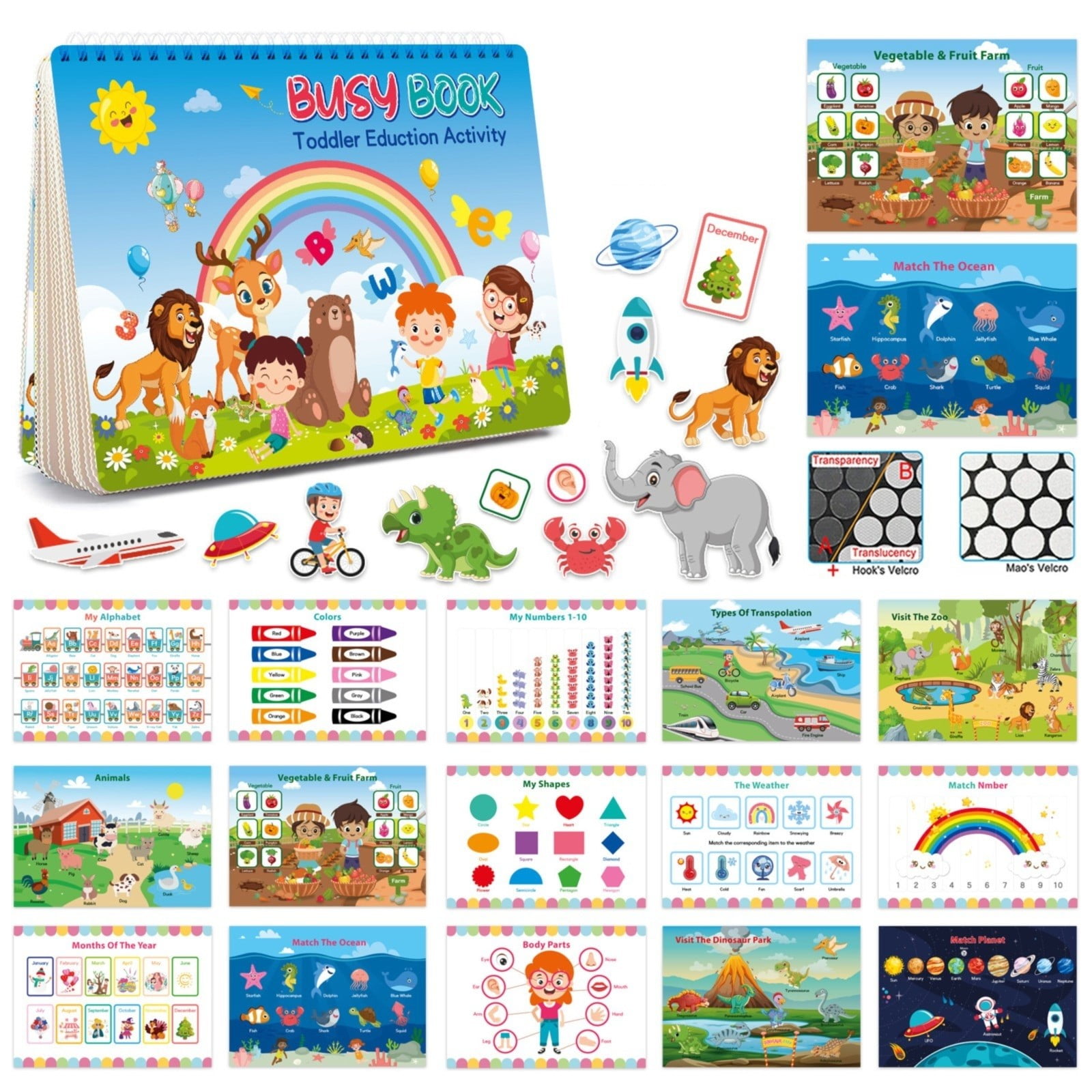 WAHIUHIUA Toddler Activities Preschool Learning Busy Book 16 Themes ...