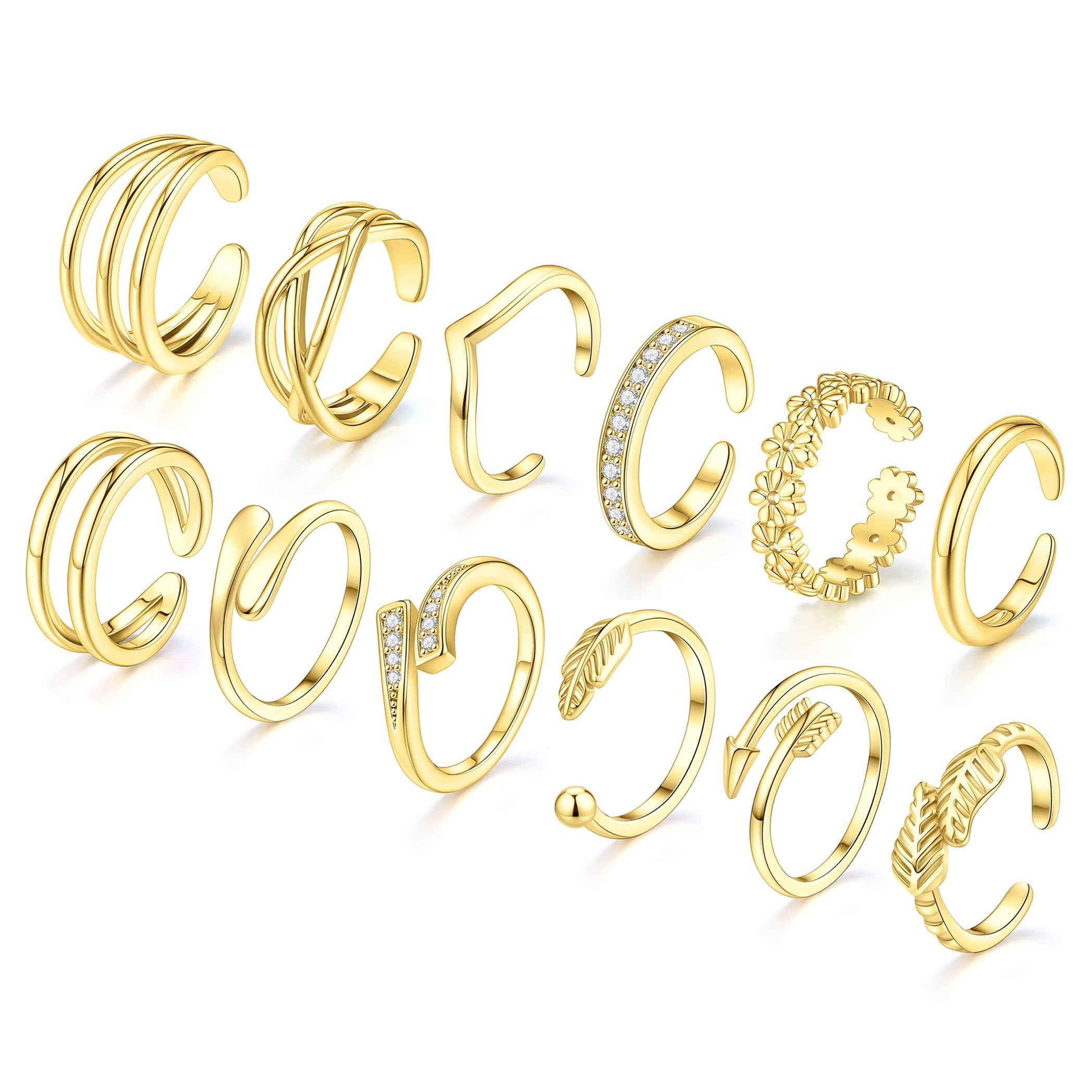 WAINIS 12Pcs Toe Rings for Women Non Tarnish 14K Gold Silver Toe Ring ...