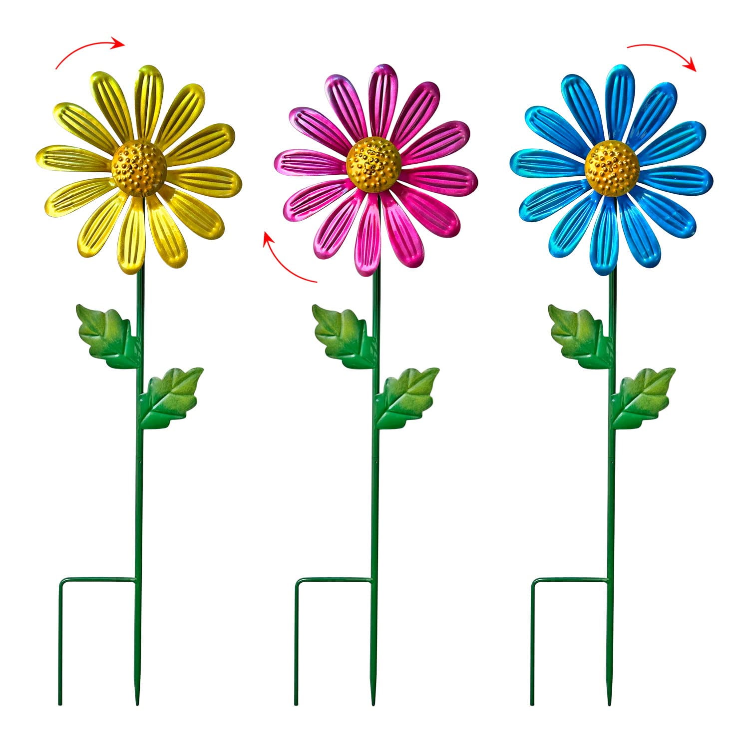 WAIU Metal Daisy Garden Stakes, Wind Catcher Spinner Garden Stakes ...